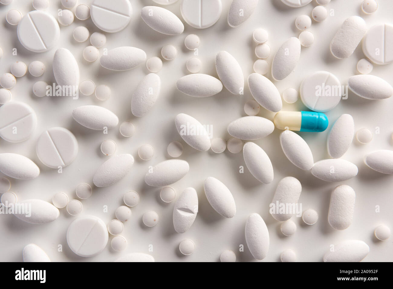 Different pills on white background. Flat lay Stock Photo - Alamy