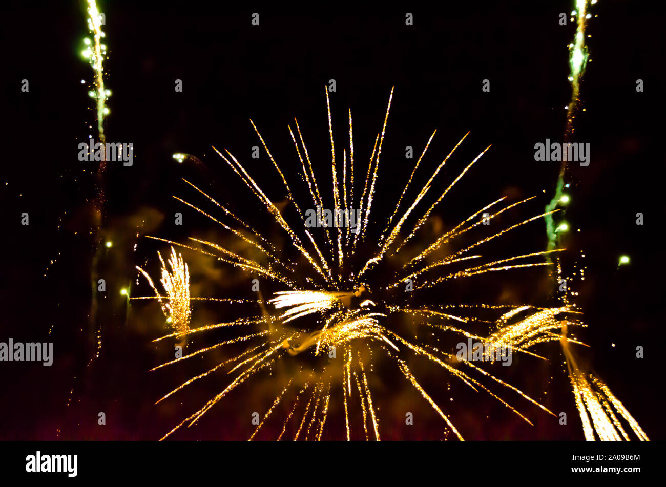 fulminate, colorful, luminous, real firework at night Stock Photo - Alamy