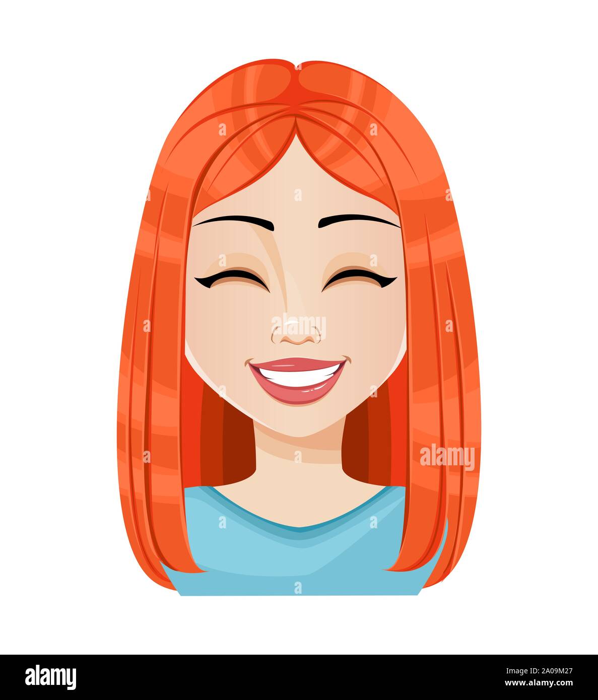 Face expression of beautiful redhead woman, laughing. Female emotion ...