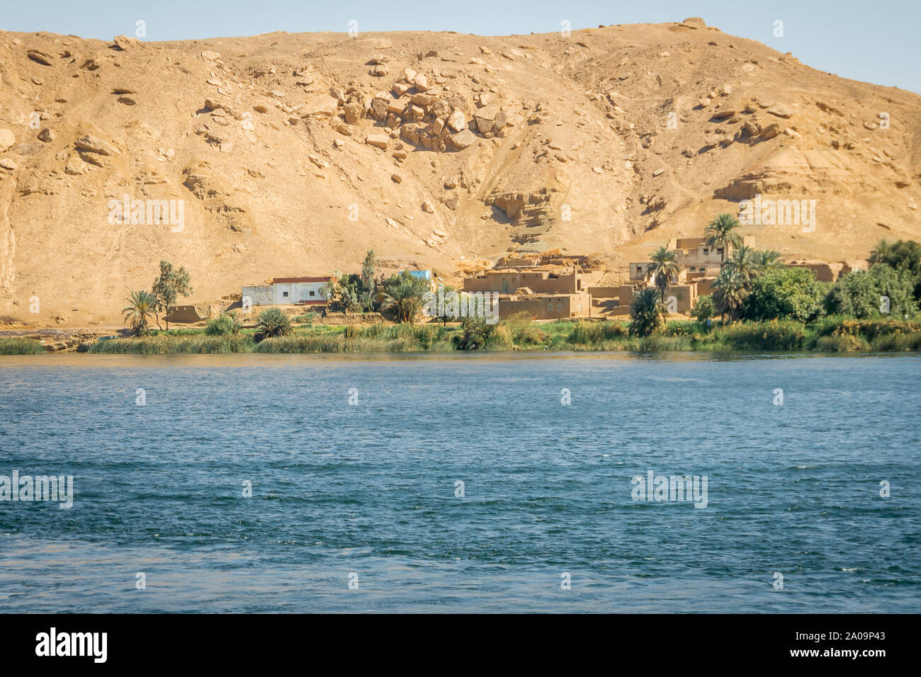 Buildings and homes on the banks of the Nile river. Egypt. Africa Stock ...