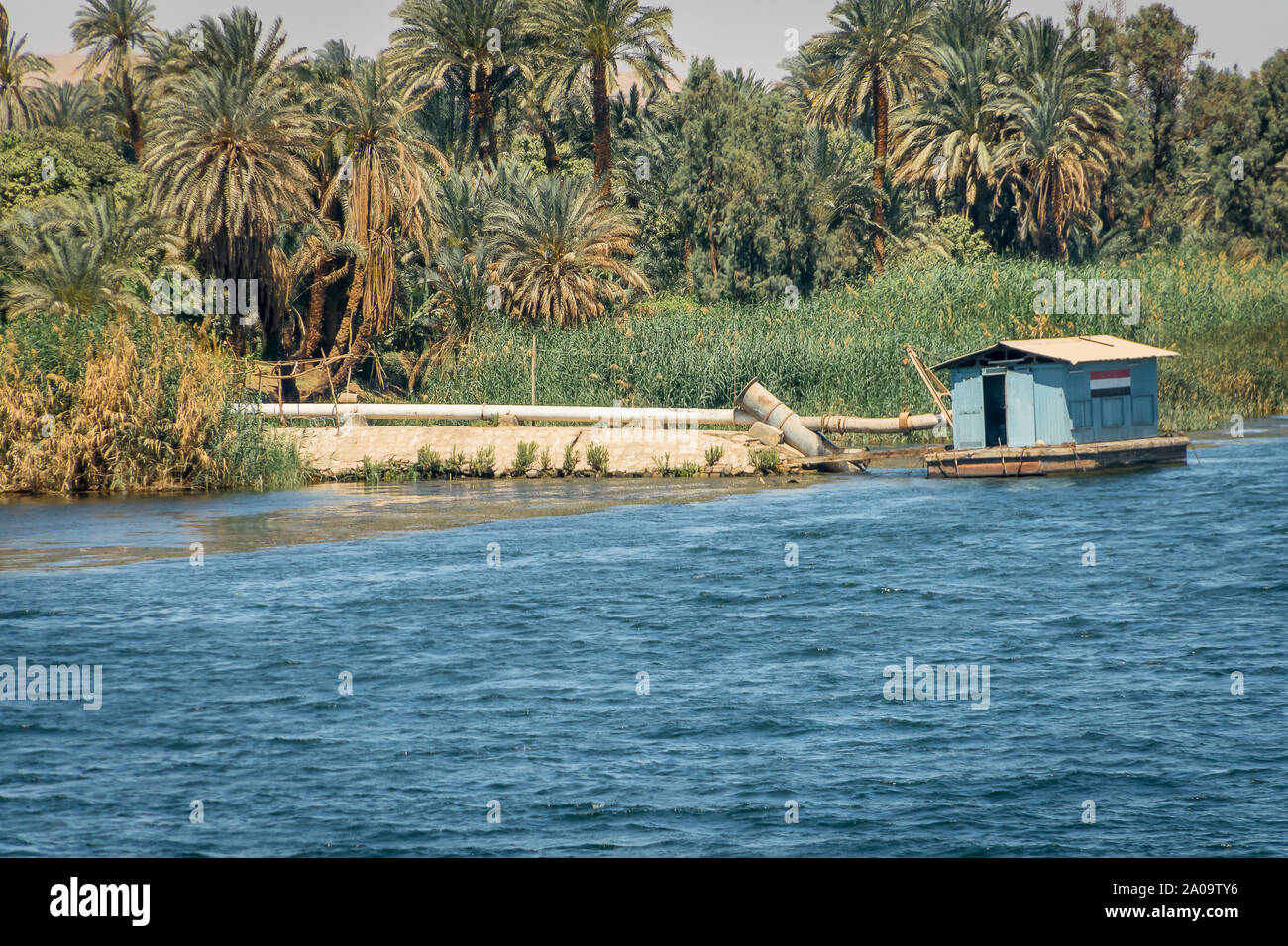 Buildings and homes on the banks of the Nile river. Egypt. Africa Stock ...