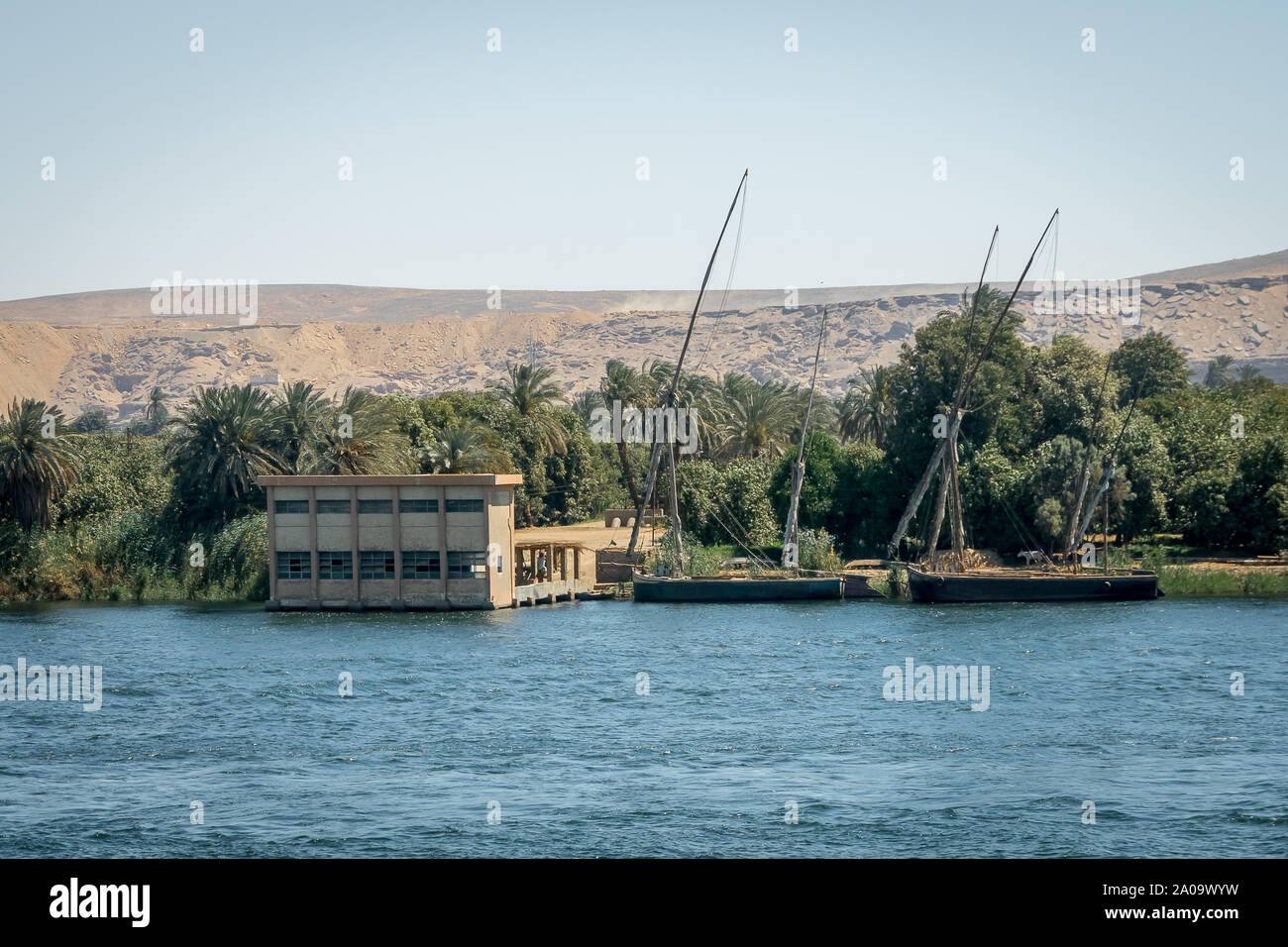Buildings and homes on the banks of the Nile river. Egypt. Africa Stock ...
