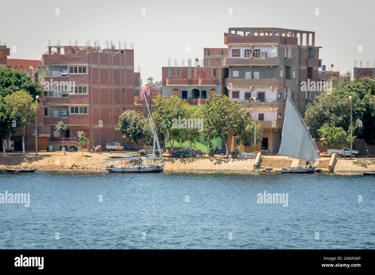 Buildings and homes on the banks of the Nile river. Egypt. Africa Stock ...
