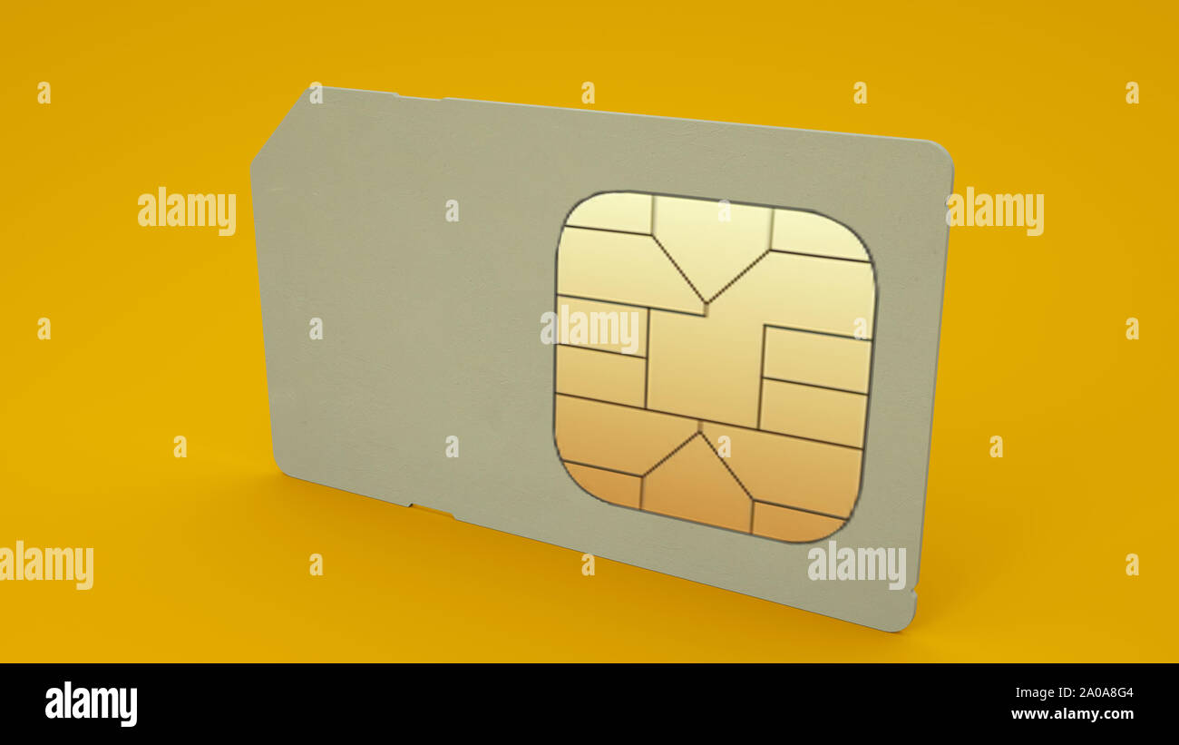 SIM card isolated on yellow background. 3d illustration Stock Photo - Alamy