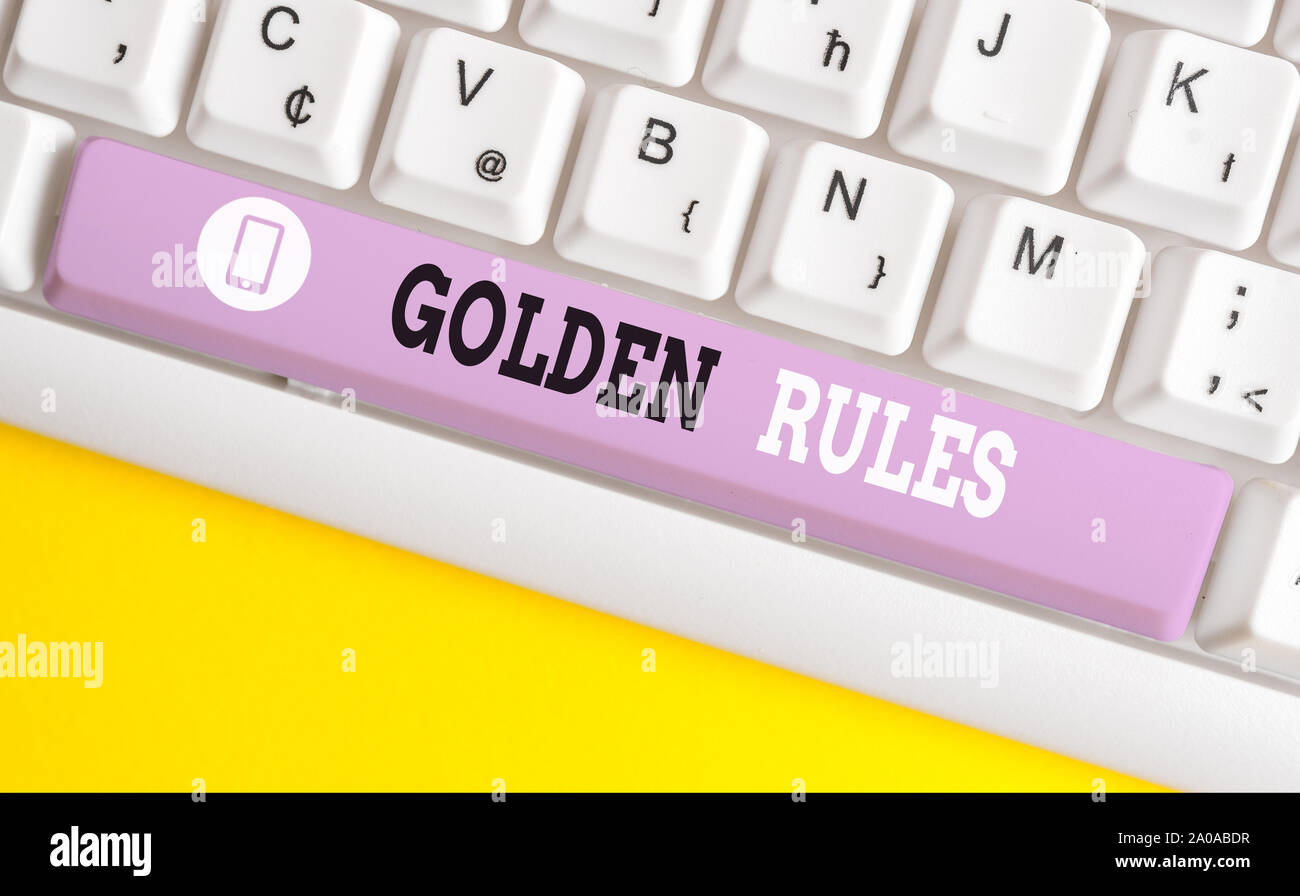 Conceptual hand writing showing Golden Rules. Concept meaning Basic principle that should be ...