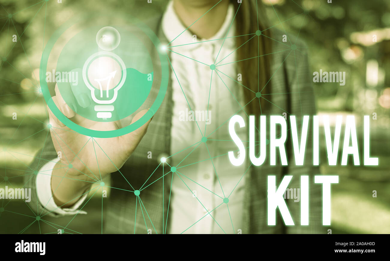 Handwriting text Survival Kit. Conceptual photo Emergency Equipment ...