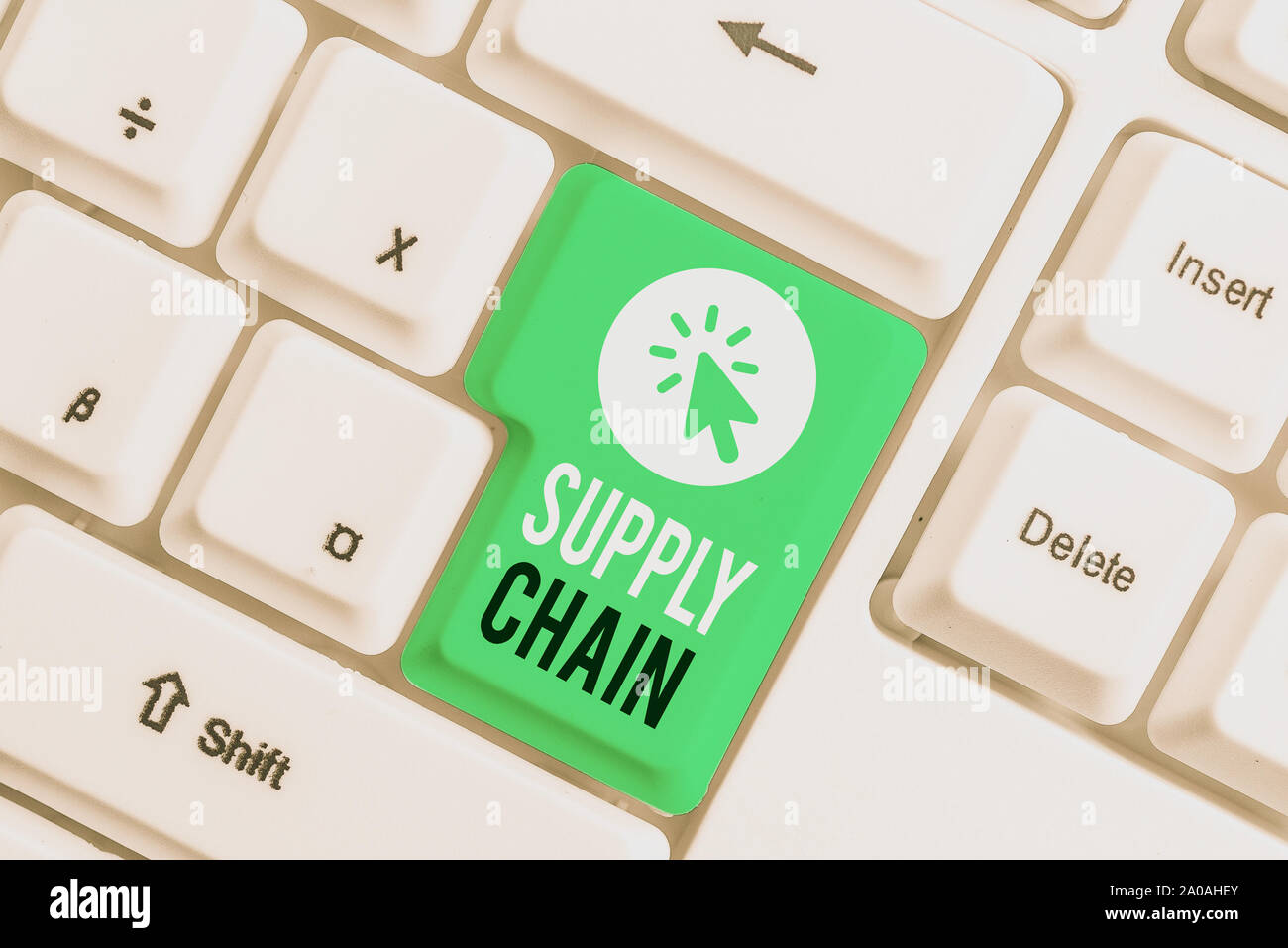 Writing note showing Supply Chain. Business concept for System of ...
