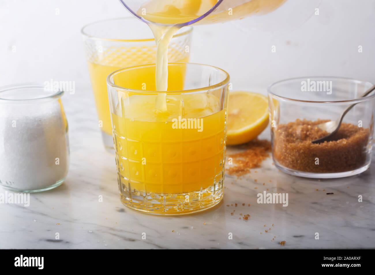 Homemade Isotonic Energy Drink and Ingredients. Glasses With Yellow ...