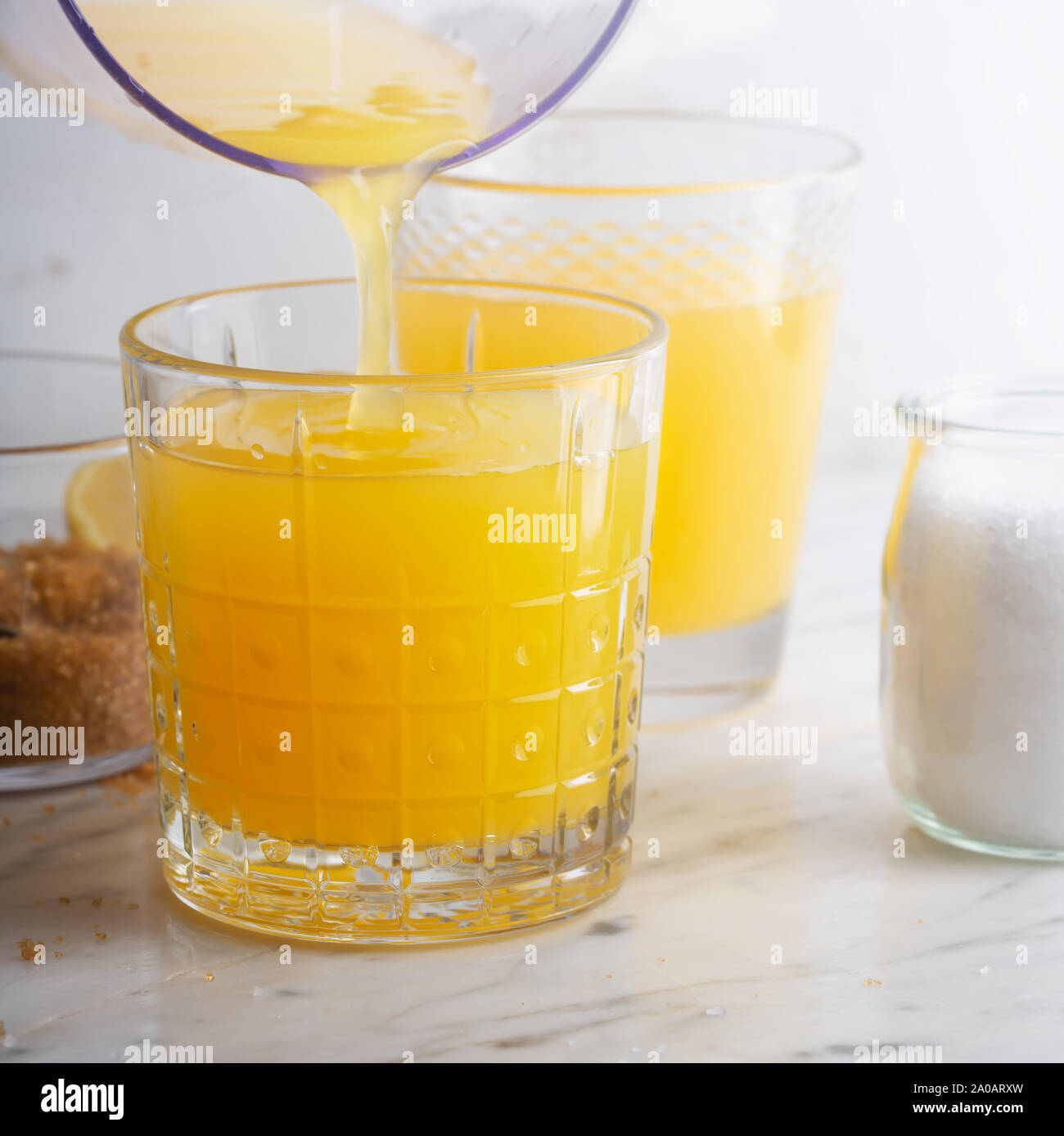 Homemade Isotonic Energy Drink and Ingredients. Glasses With Yellow ...