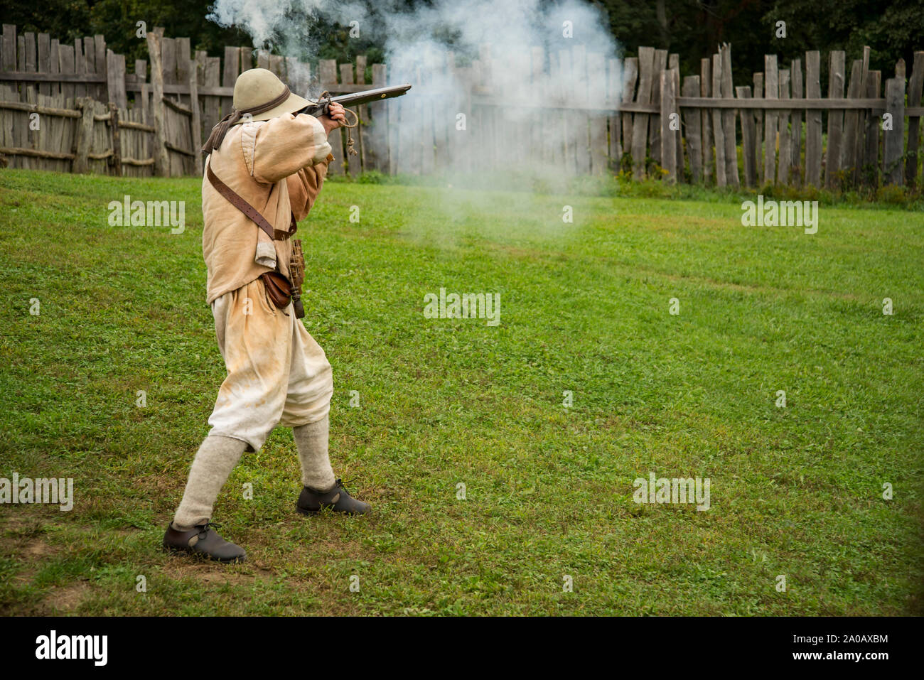 Actors perfroms at the Pilgrim Homes, Plimoth, Massachusetts Stock ...