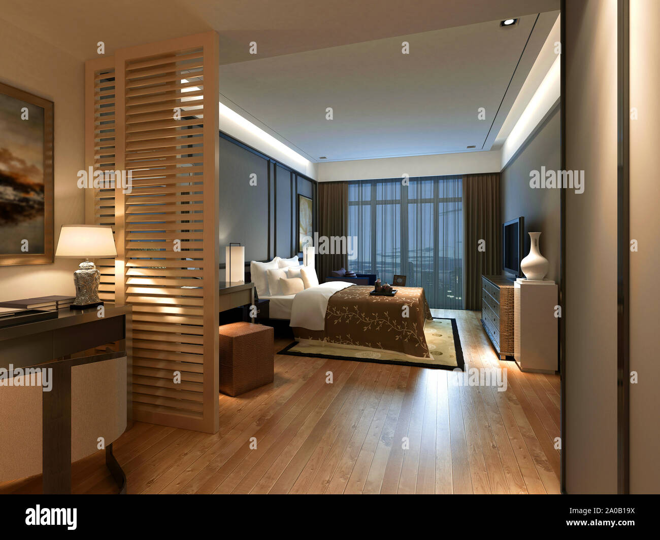 3d render of hotel bedroom Stock Photo - Alamy