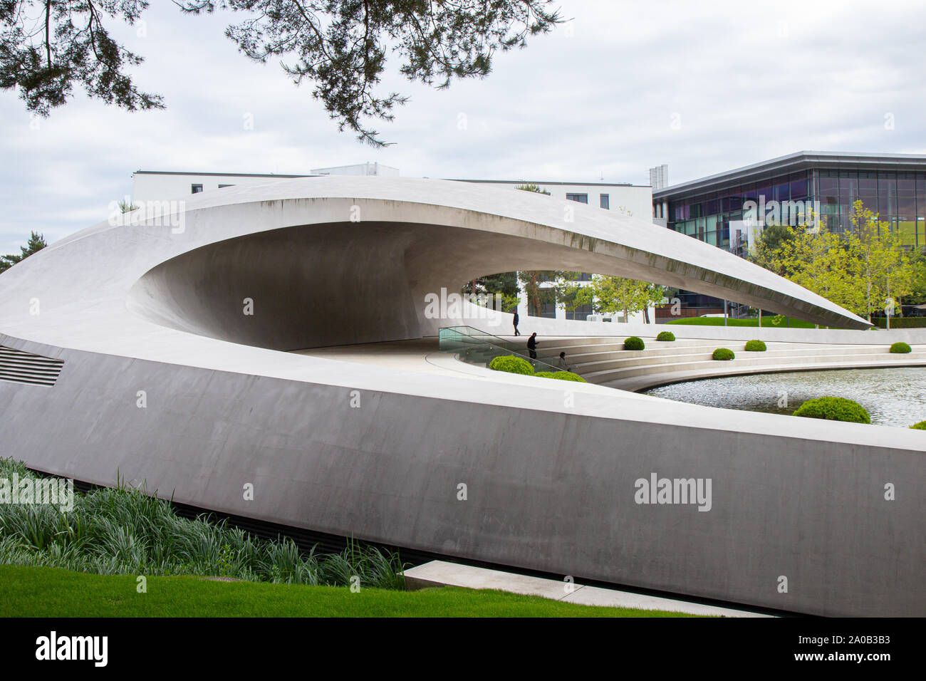 GERMANY, WOLFSBURG - 30 MAY 2019: modern Porsche pavilion in Autostadt ...