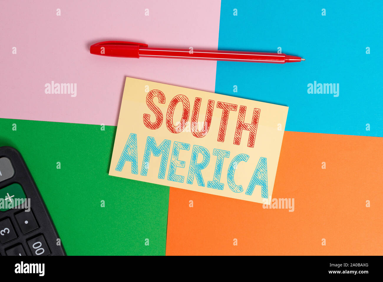Writing note showing South America. Business concept for Continent in ...