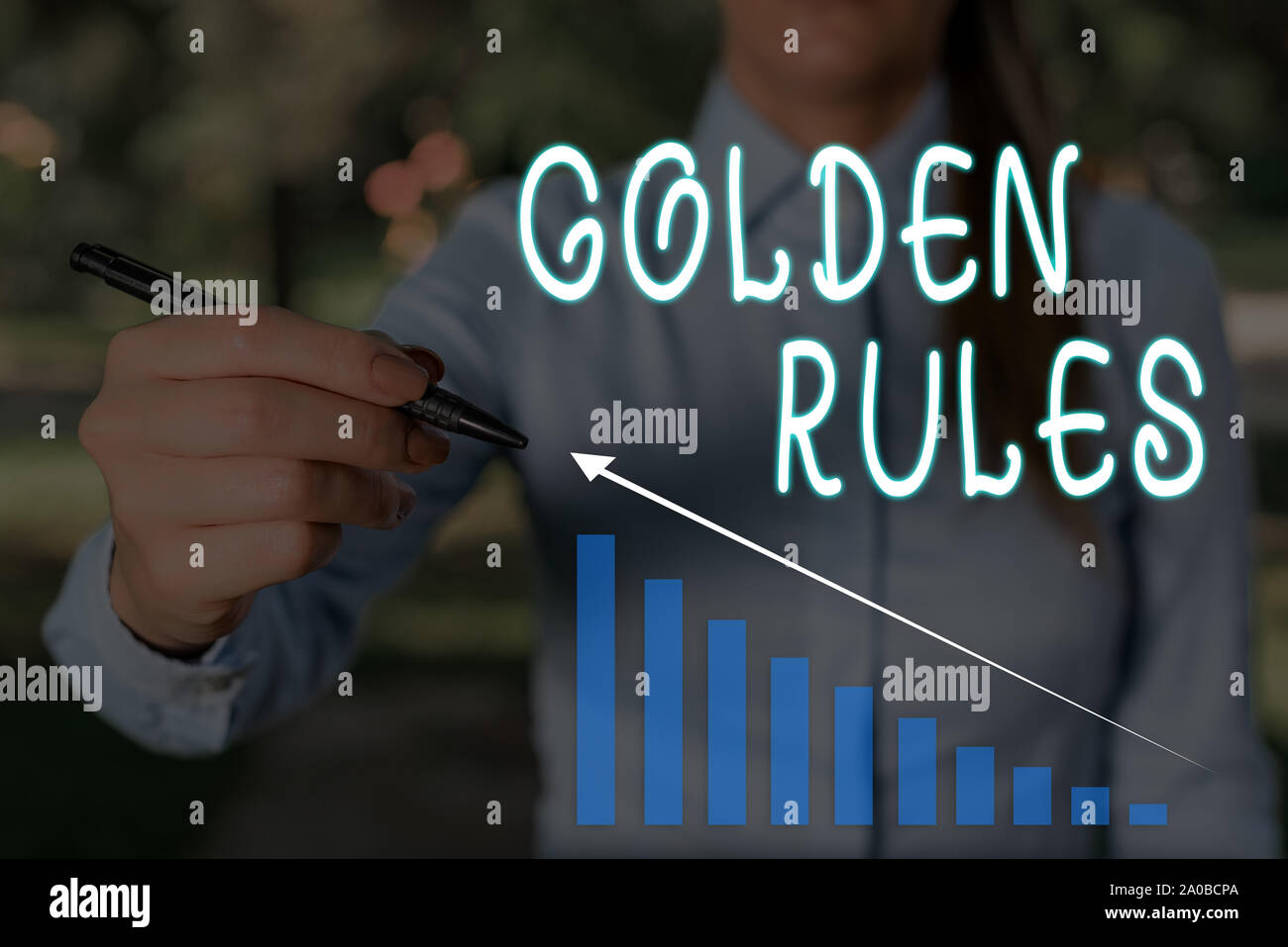 Conceptual hand writing showing Golden Rules. Concept meaning Basic principle that should be ...