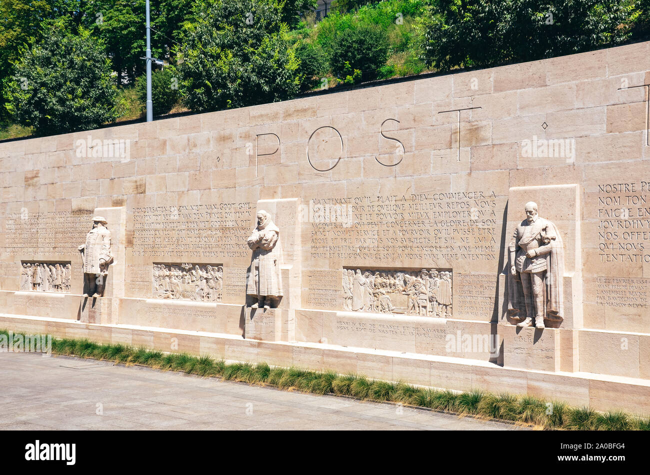Geneva, Switzerland - July 19, 2019: The Reformation Wall, monument to ...