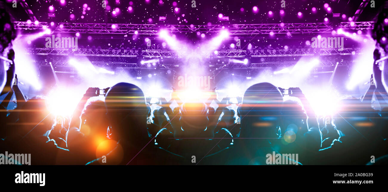 Back row concert show with people clapping the live stage Stock Photo ...
