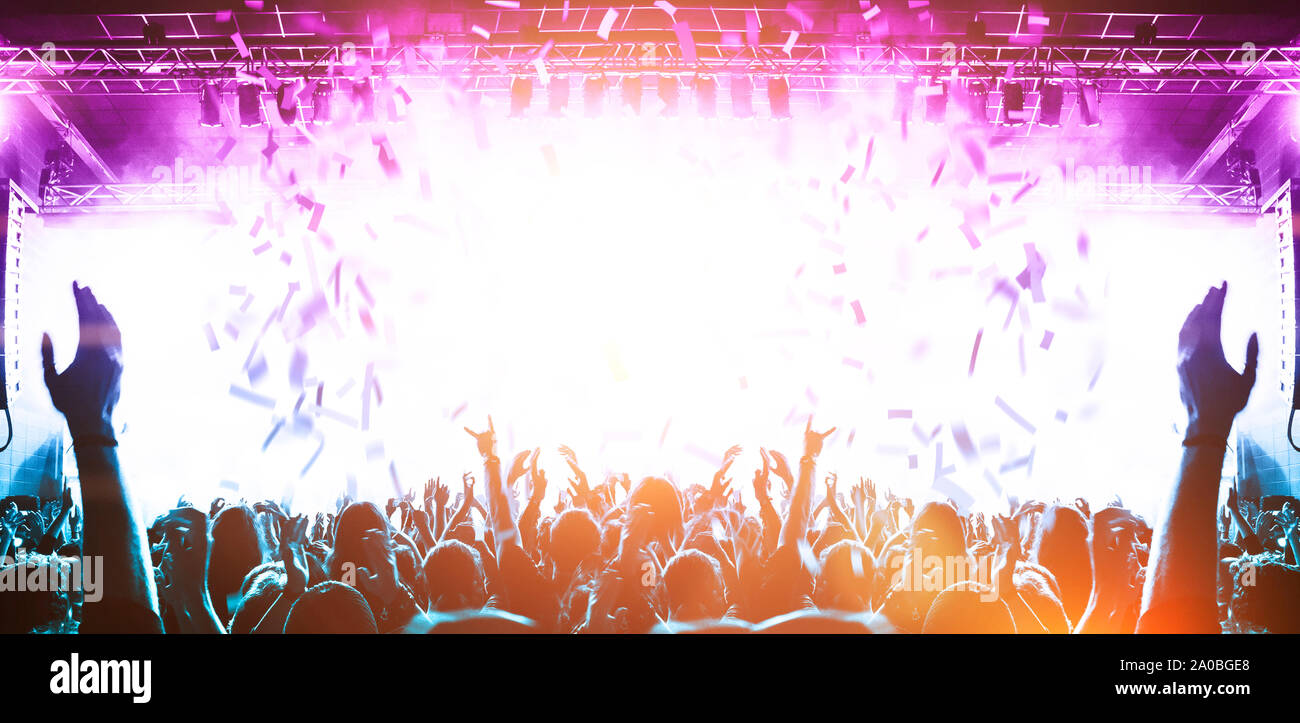 Back row concert show with people clapping the live stage Stock Photo ...