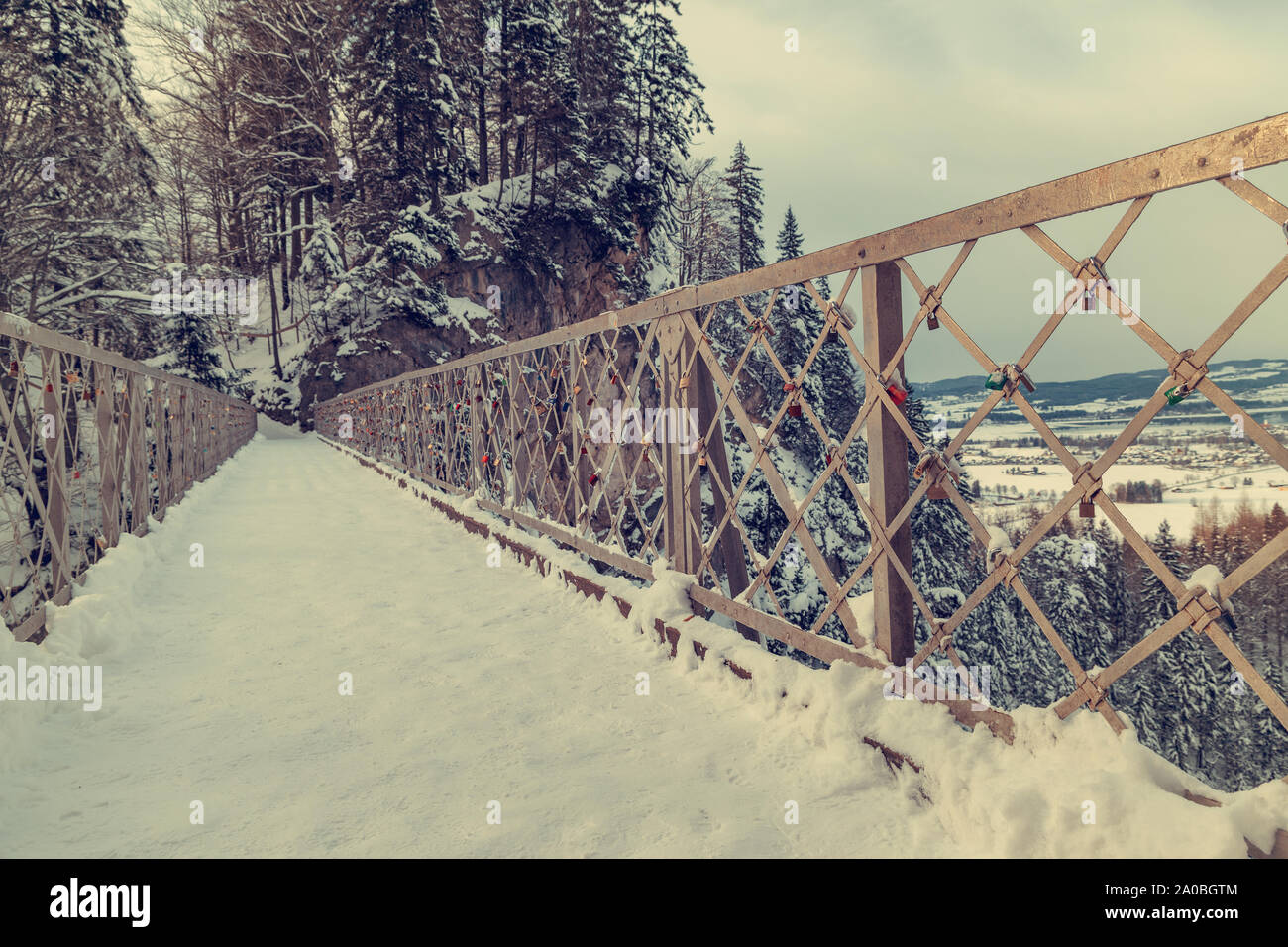 Marie bridge, Neuschwanstein Castle in winter, Germany Stock Photo - Alamy