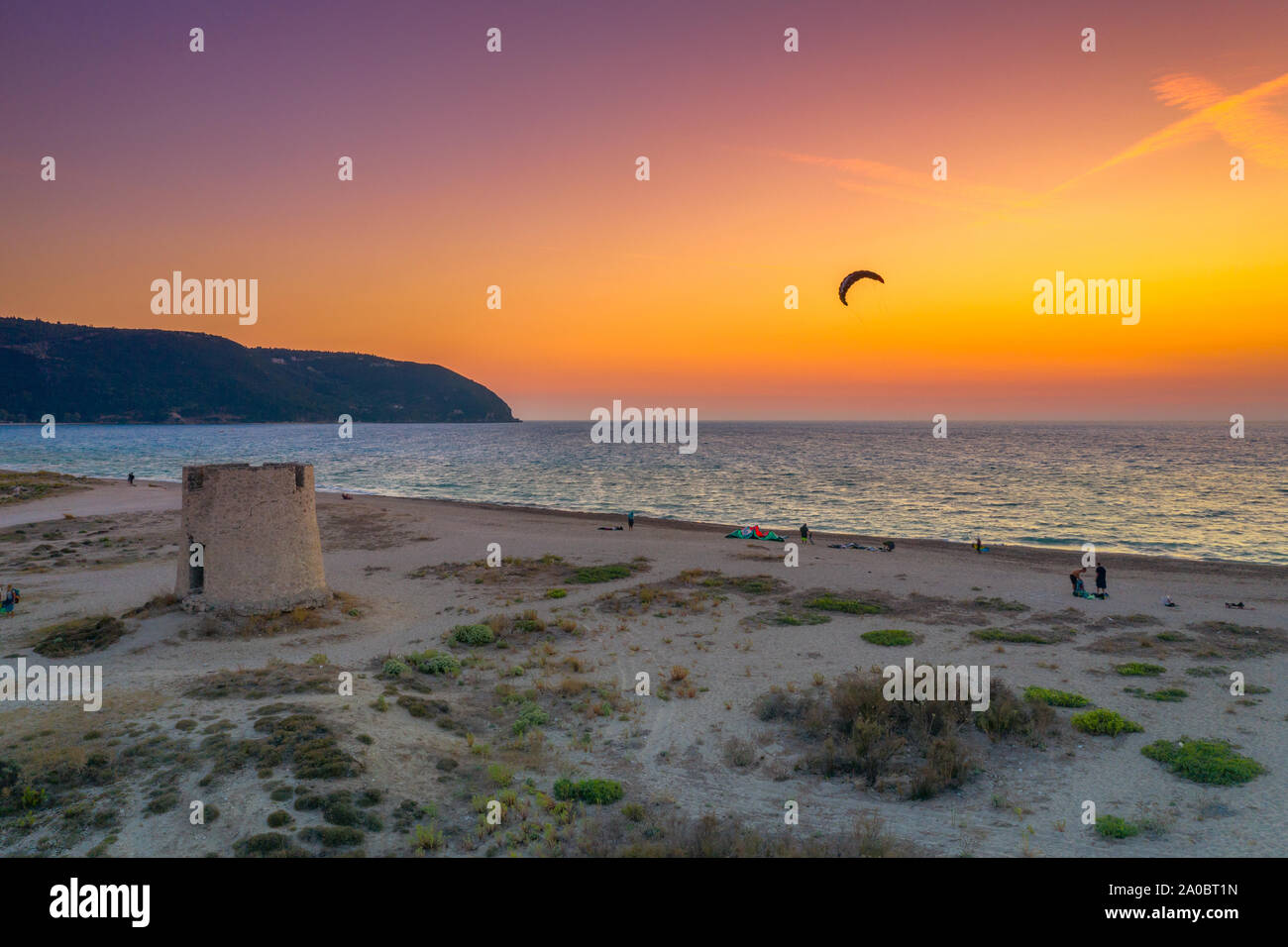 Famous Gyra beach with old windmills in Lefkada island, Greece Stock ...