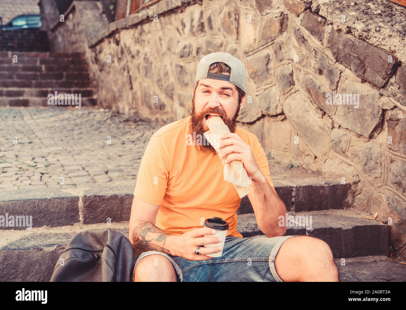 Street food so good. Urban lifestyle nutrition. Carefree hipster eat ...