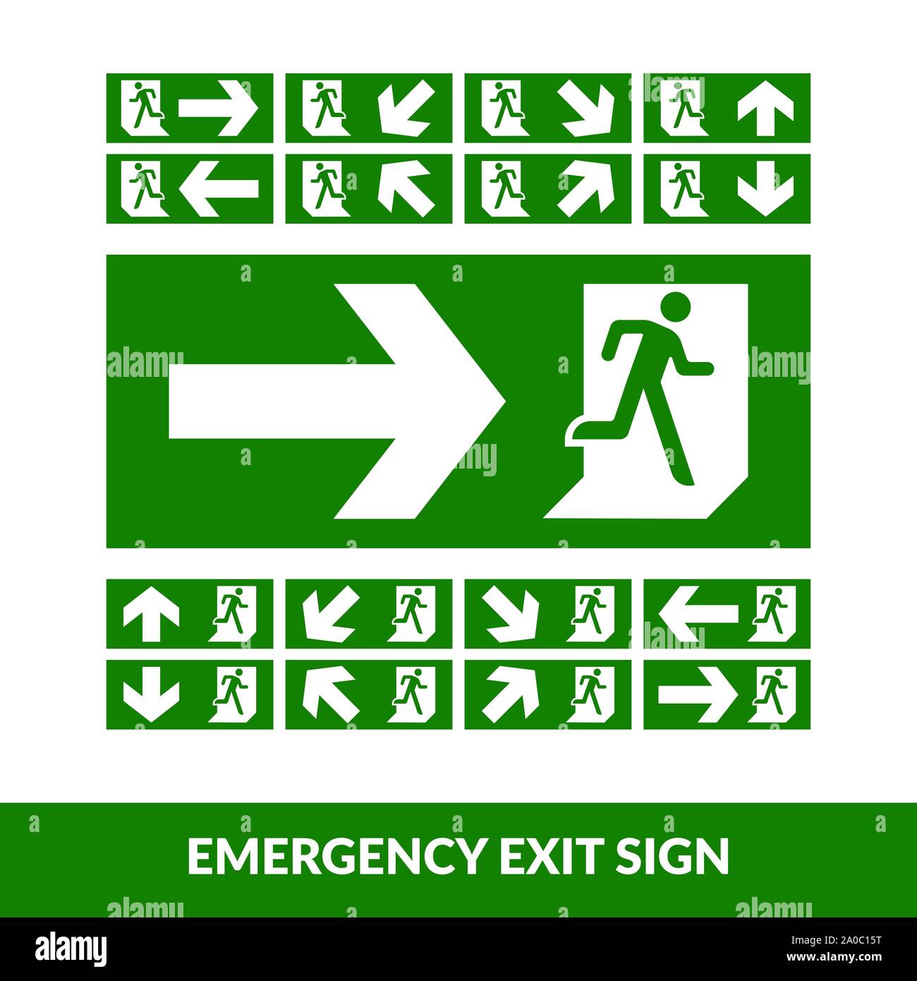 Green emergency exit door sign. fire evaluation sign Stock Vector Image ...