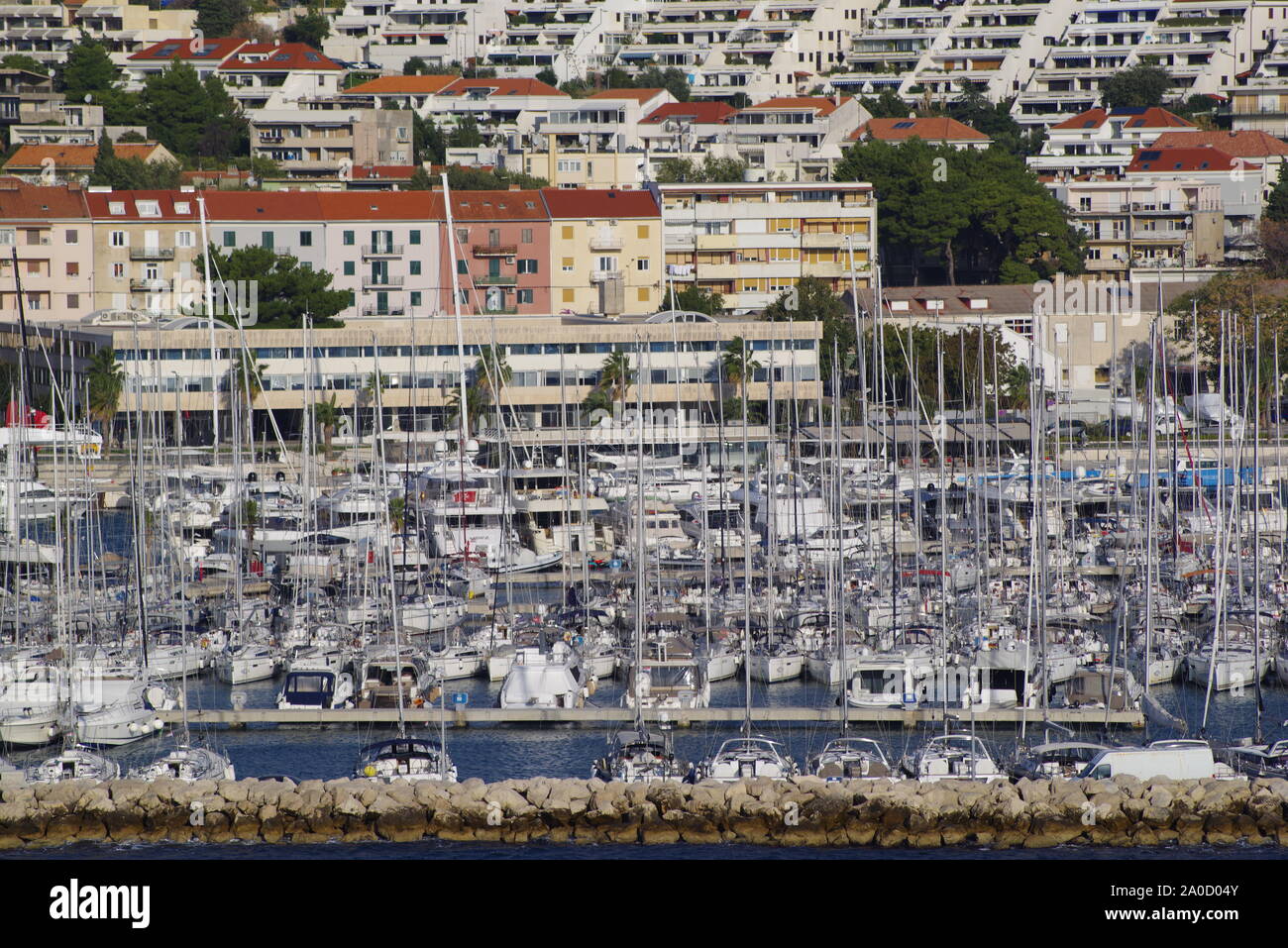 Split marina photographed from a cruise ship entering the port Stock ...