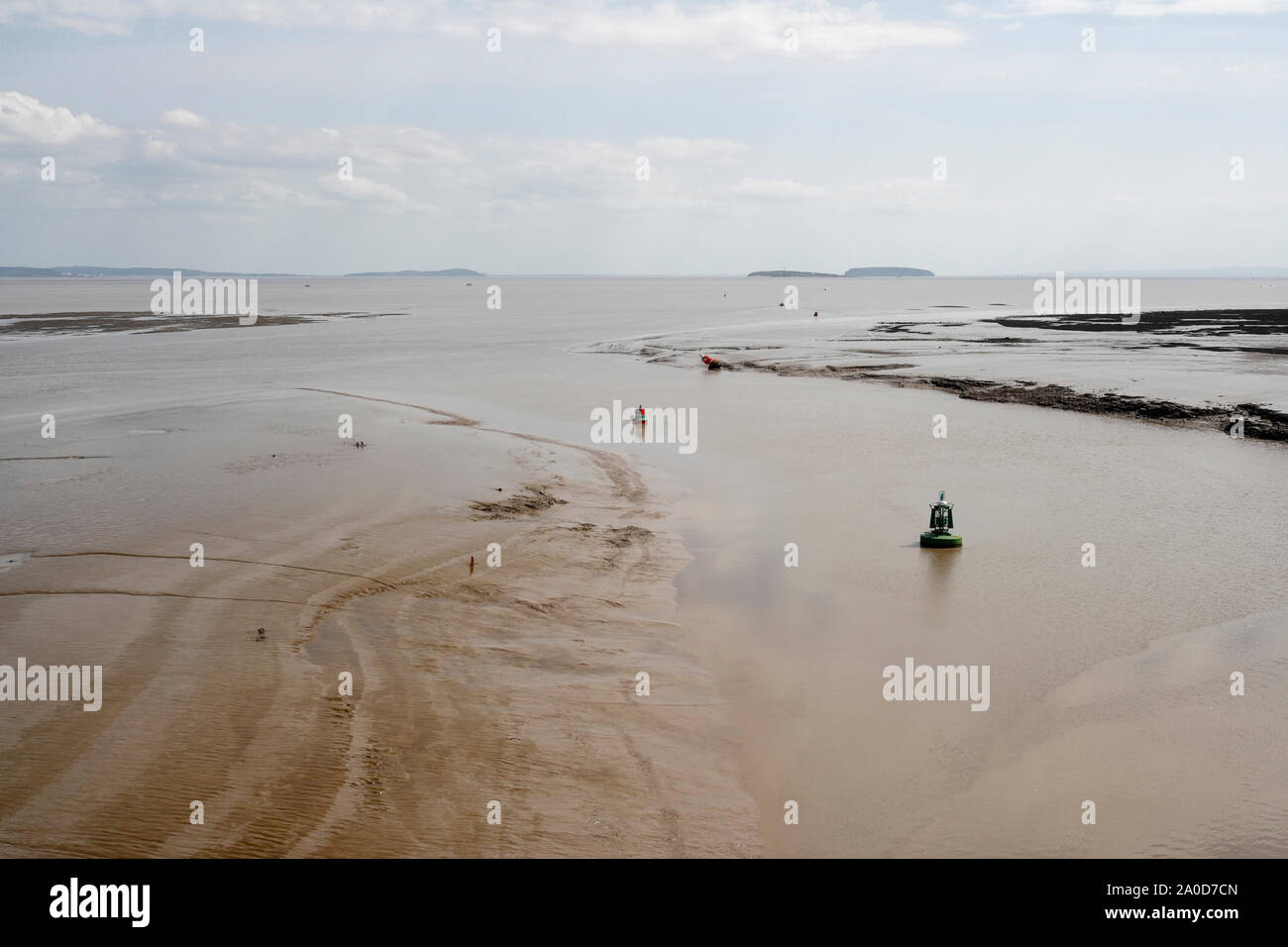 Low tide mudflats in the Severn estuary, Cardiff Bay barrage Wales UK ...