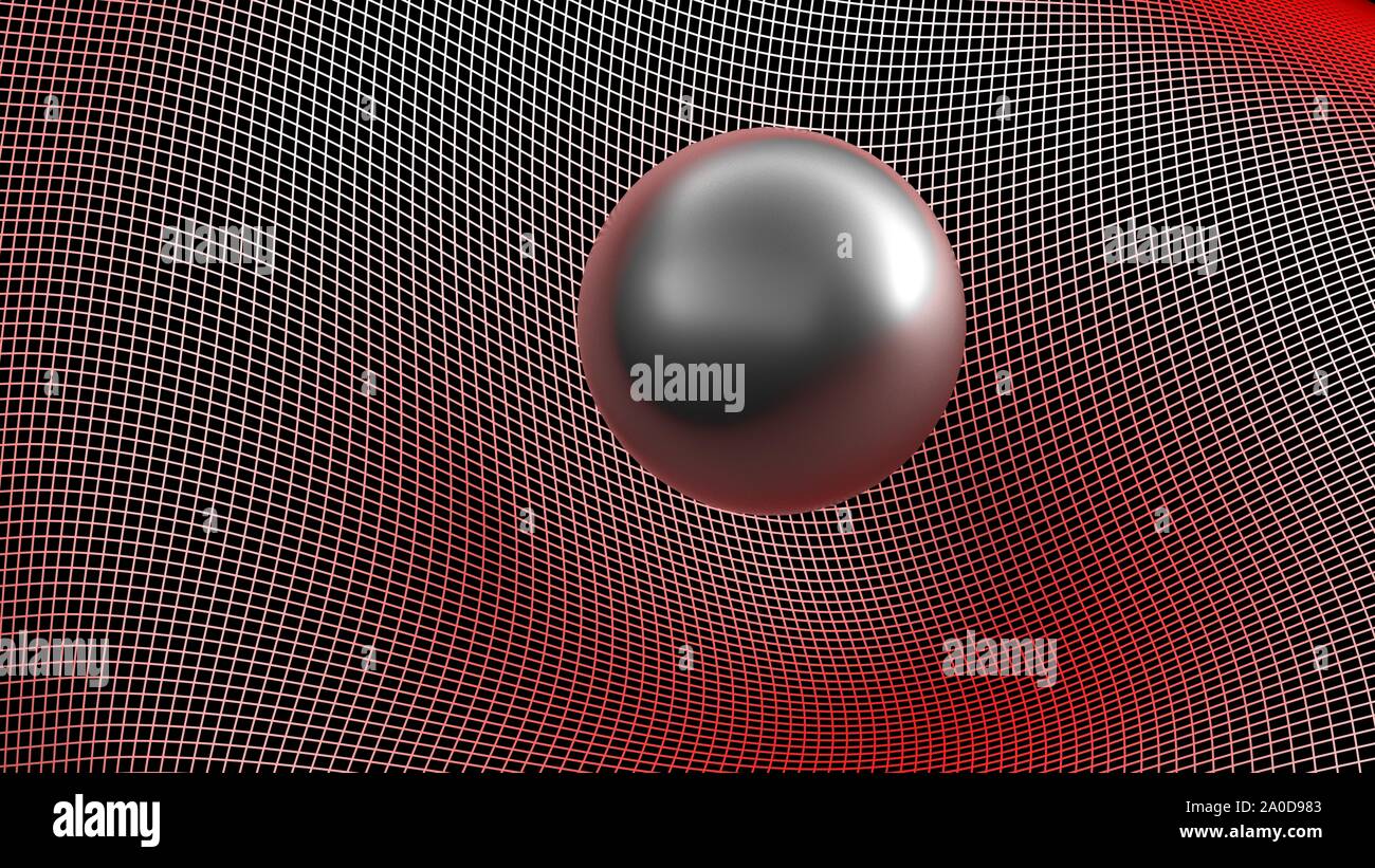 Black glossy sphere over a curved grid - 3D rendering illustration ...