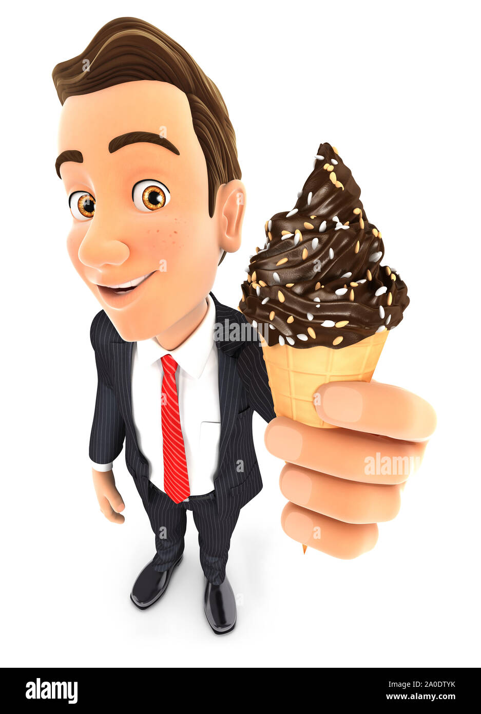 3d businessman holding chocolate ice cream, illustration with isolated ...