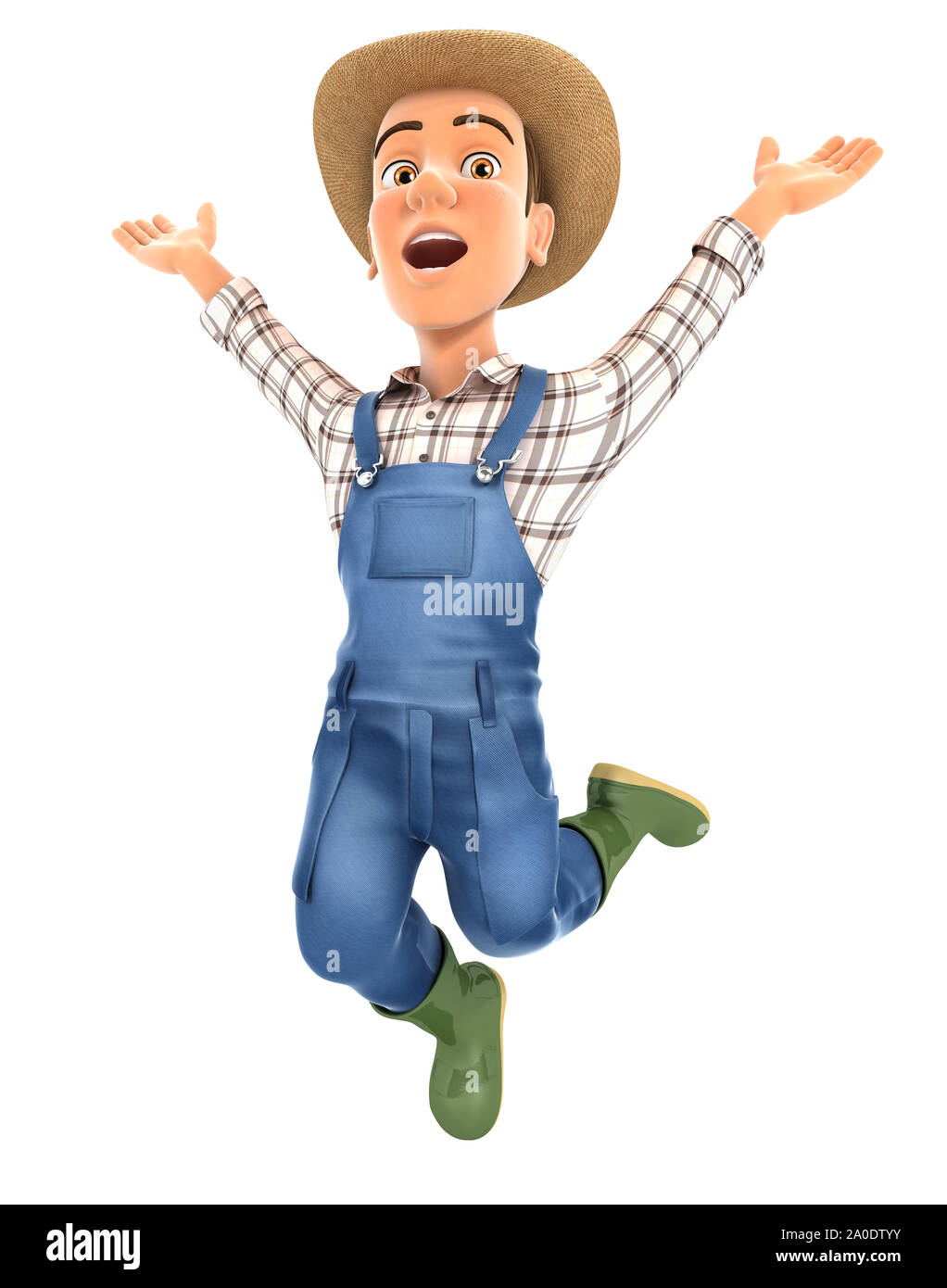 3d farmer is jumping, illustration with isolated white background Stock ...