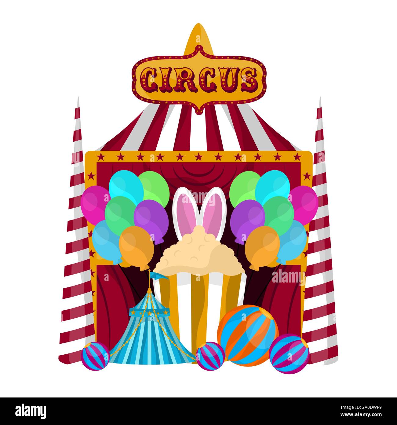Circus tent with popcorn snack and air balloons - Vector illustration ...