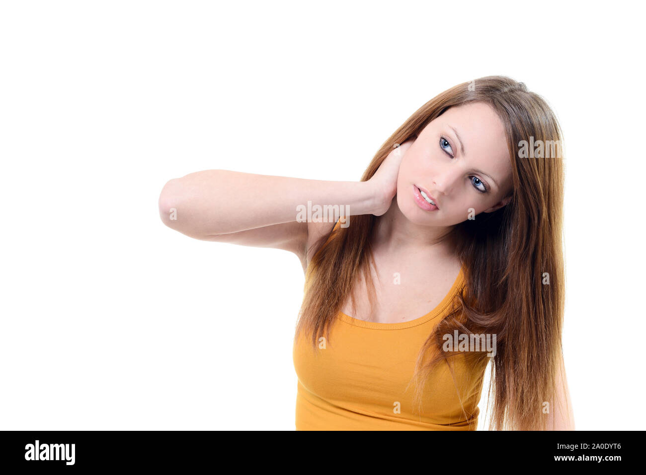 Woman brown hair back neck hi-res stock photography and images - Alamy
