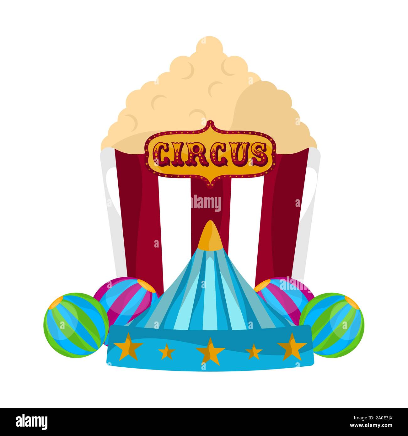 Popcorn snack with a circus tent and balloons - Vector illustration ...