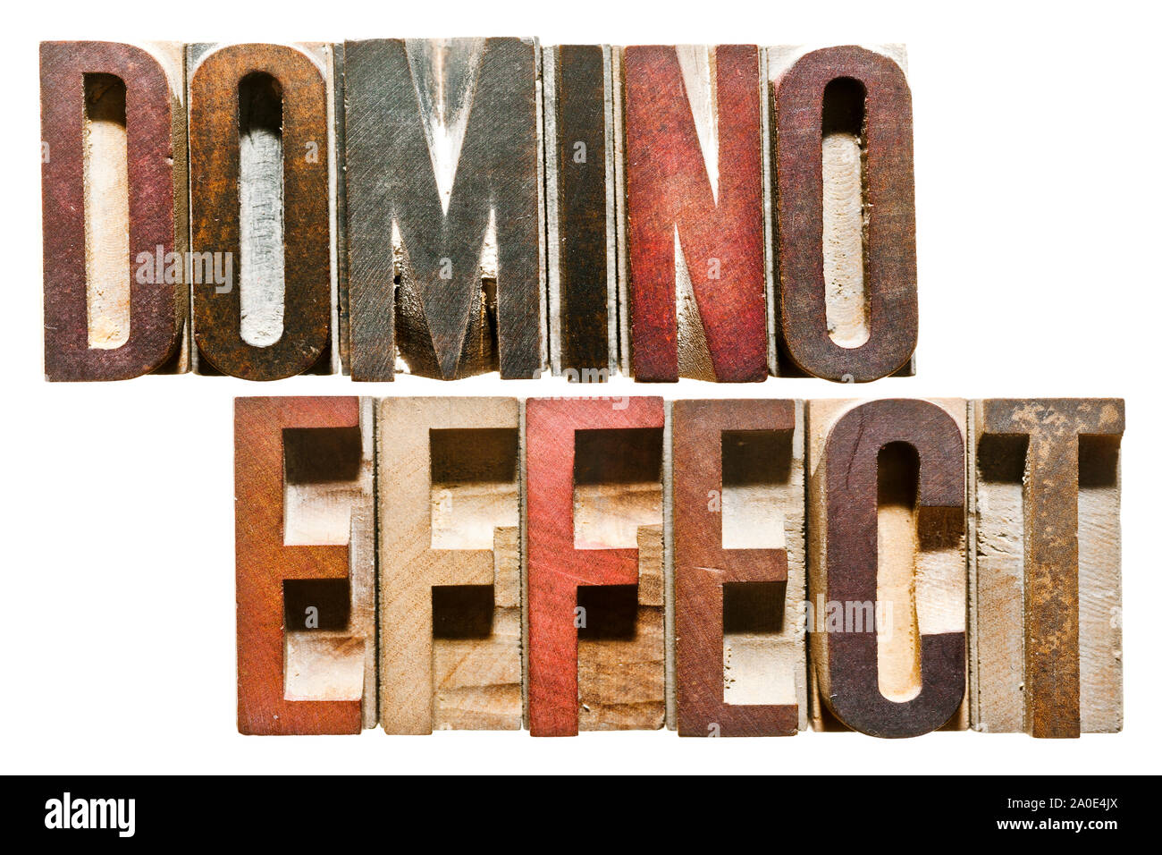 The words DOMINO EFFECT spelled out with vintage letterpress wood block ...