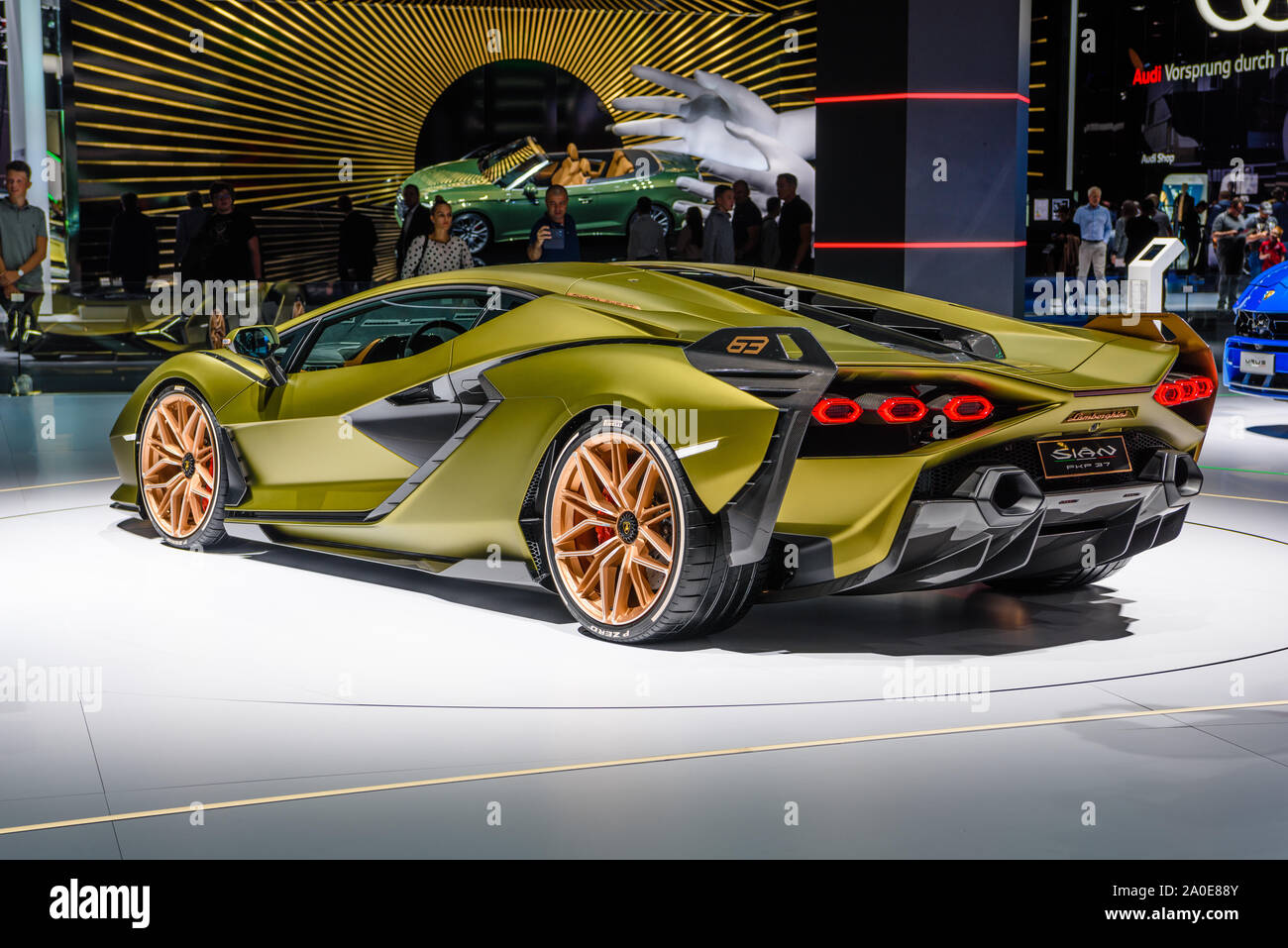 FRANKFURT, GERMANY - SEPT 2019: yellow golden LAMBORGHINI SIAN FKP 37 ...