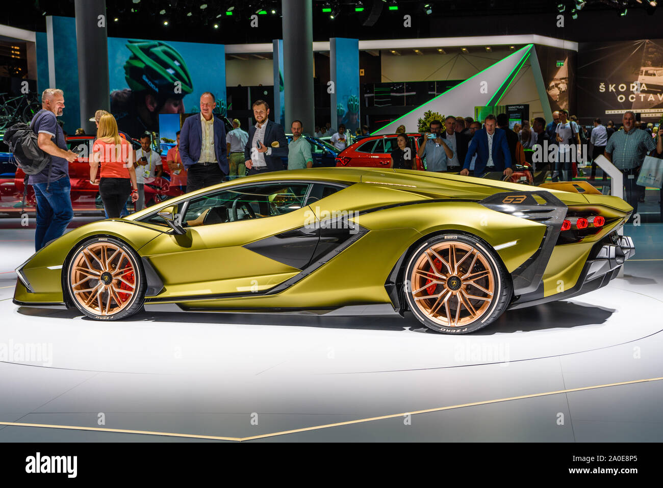 FRANKFURT, GERMANY - SEPT 2019: yellow golden LAMBORGHINI SIAN FKP 37 ...