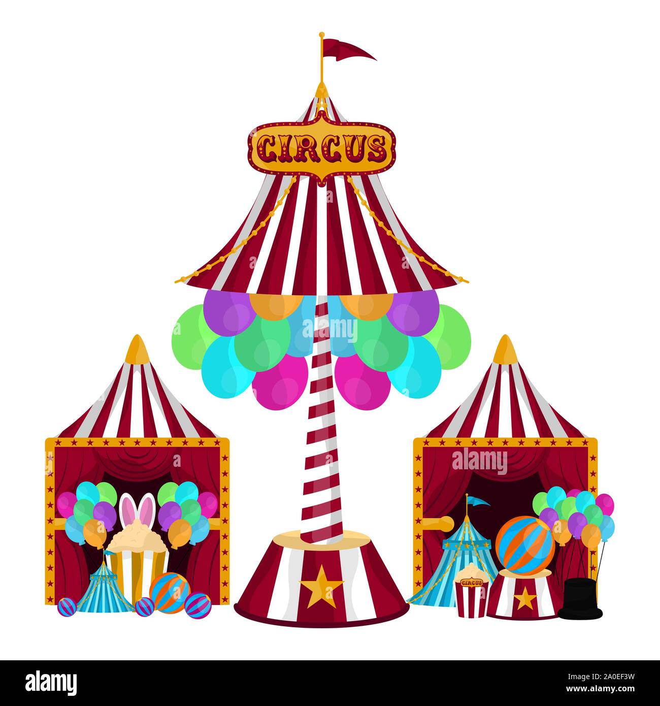 Group of circus tents with rabbit ears and balloons - Vector Stock ...