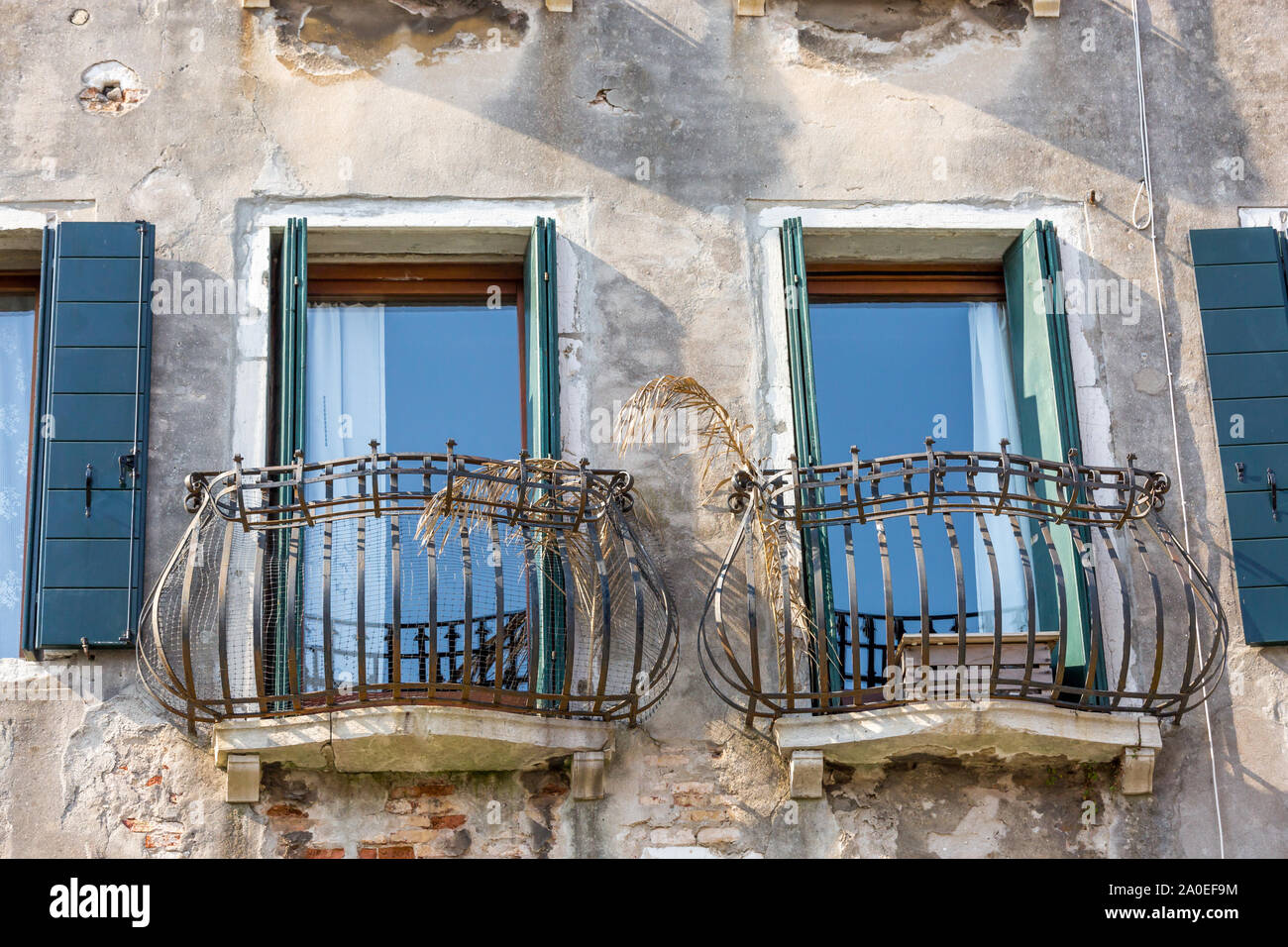 Closeup on windows windows of a typical Venetian house, Italy Stock ...