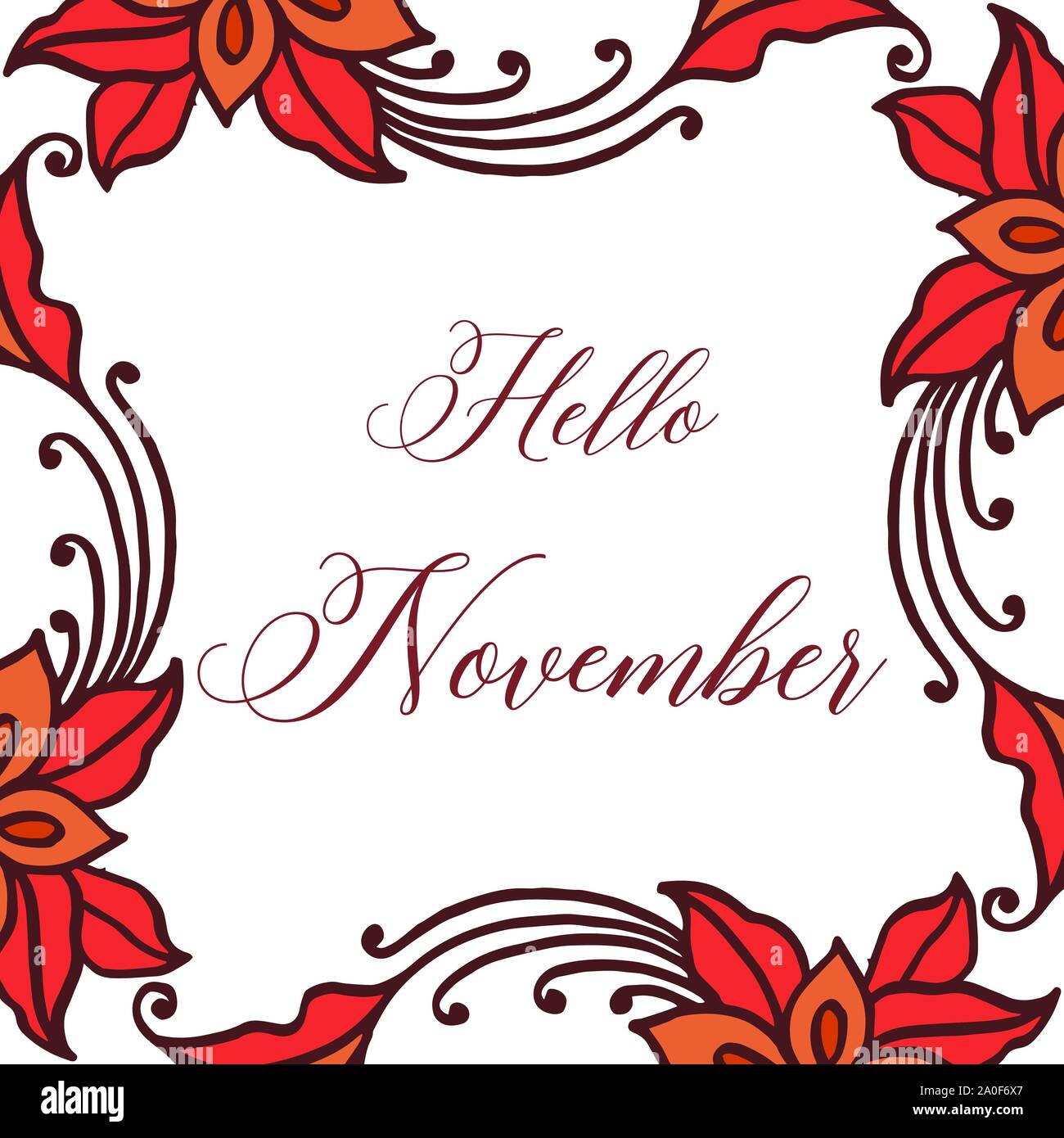 Beautiful autumn leaf flower frame, for template of text hello november ...