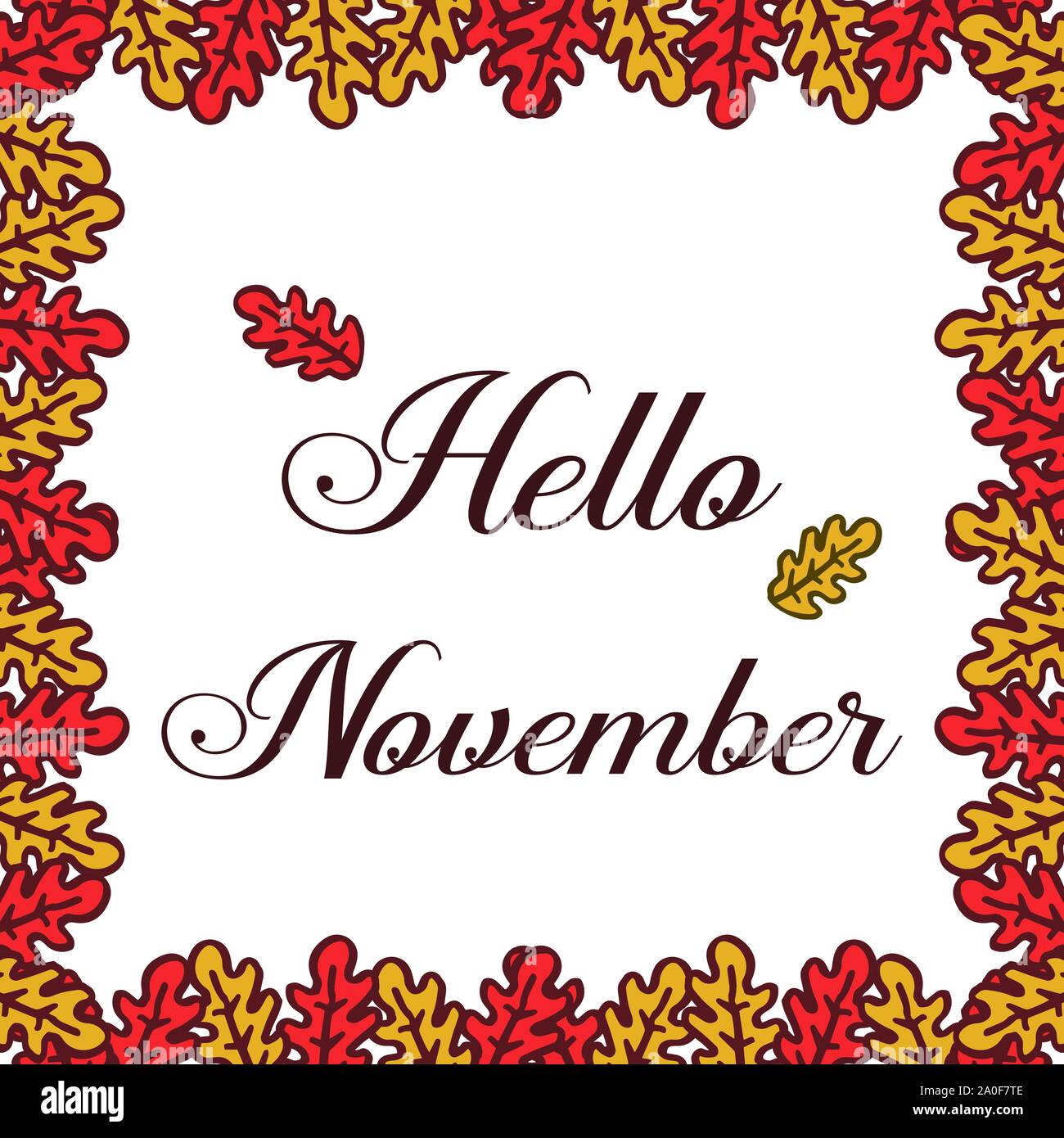 Text lettering of hello november, with nature leaf frame hand drawn ...