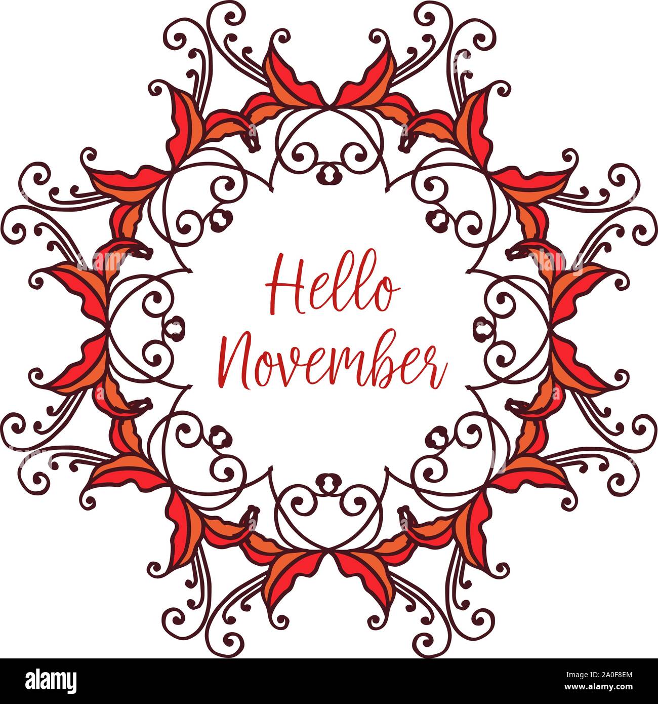 Template of poster hello november, with pattern art of leaf flower ...