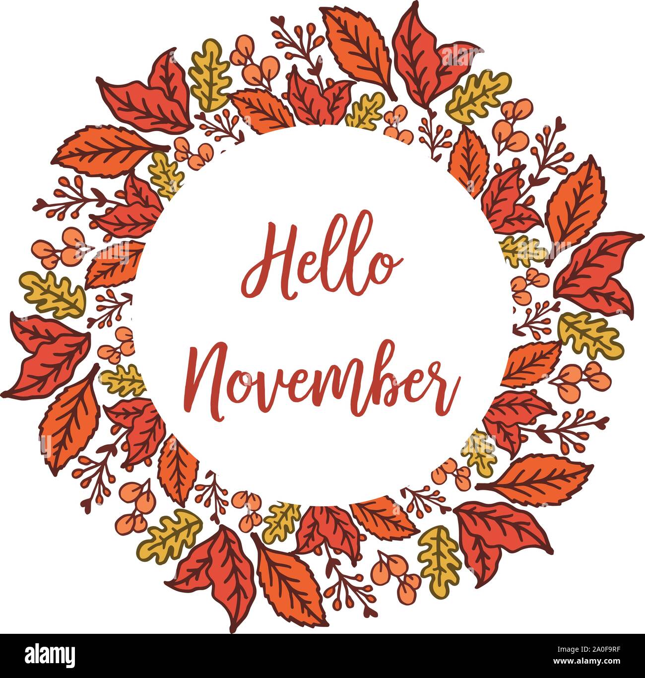 Lettering banner hello november, with ornament of autumn leaf frame ...