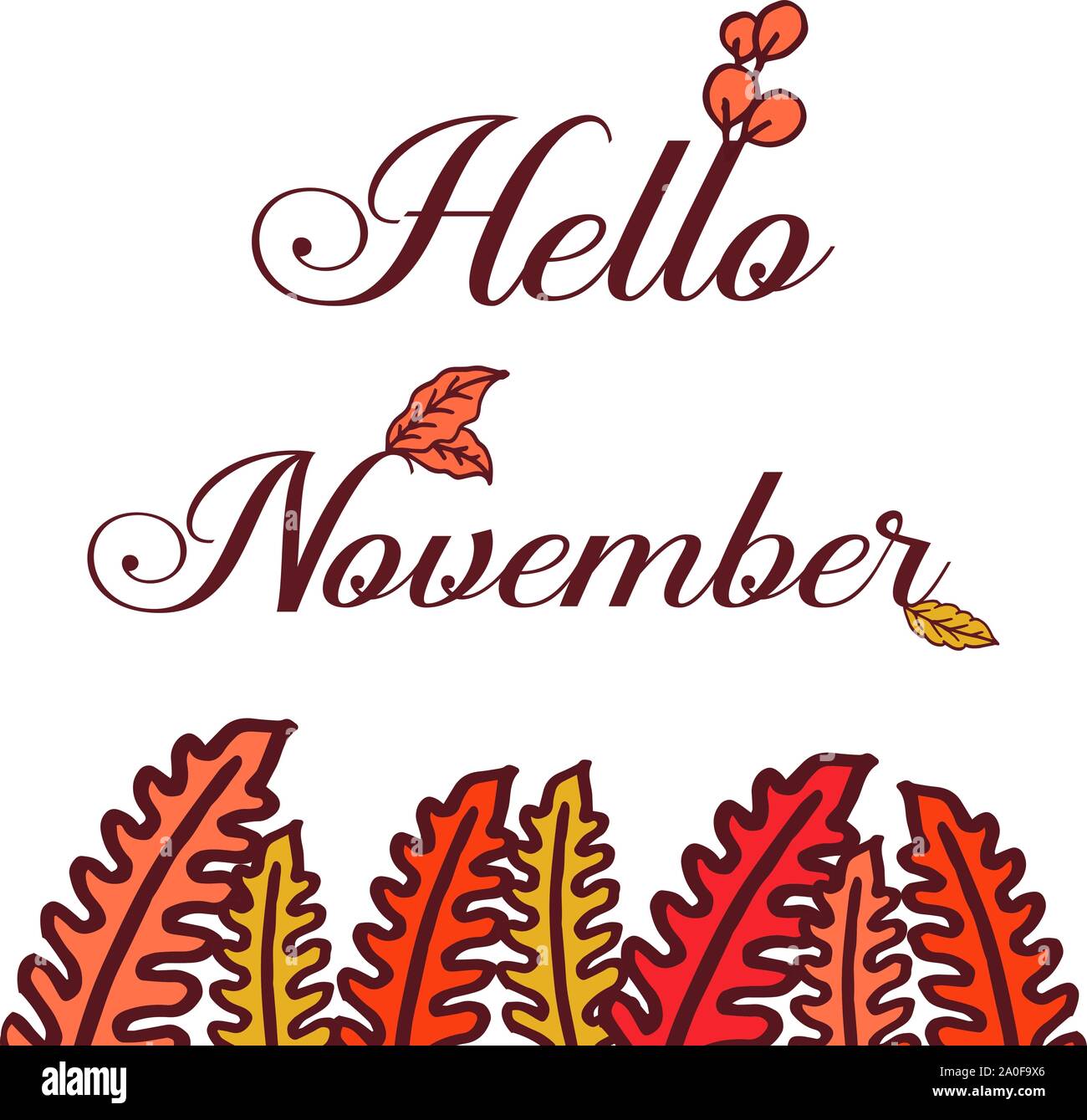 Lettering banner hello november, with ornament of autumn leaf frame ...