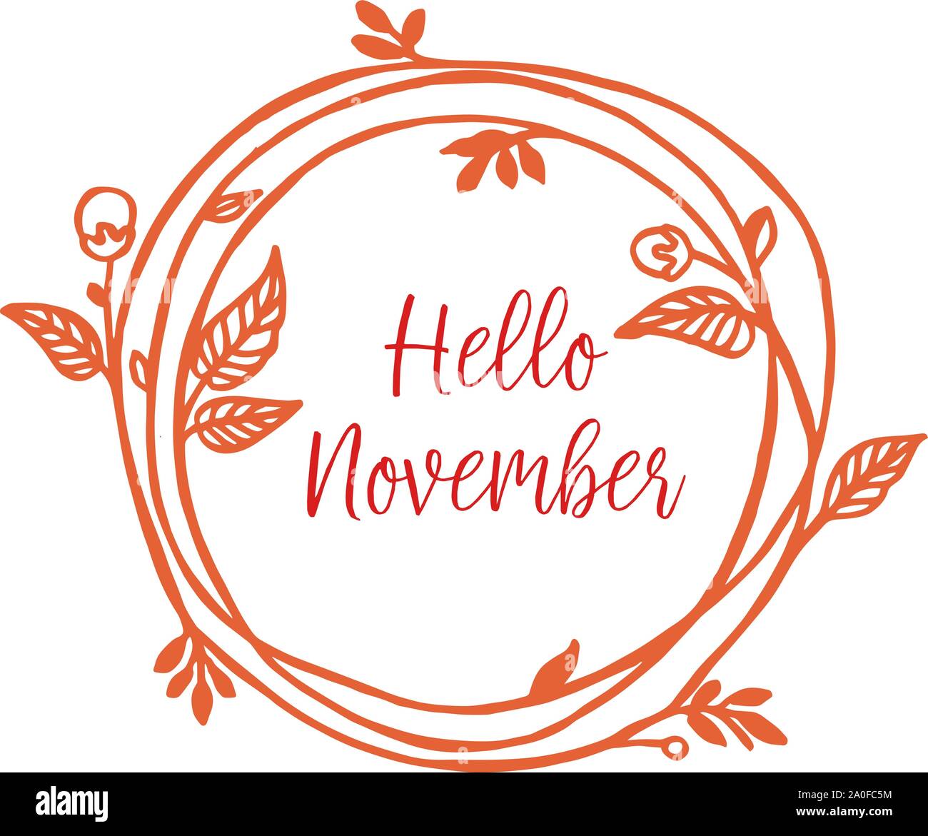 Concept card hello november with shape circle of leaf frame. Vector ...