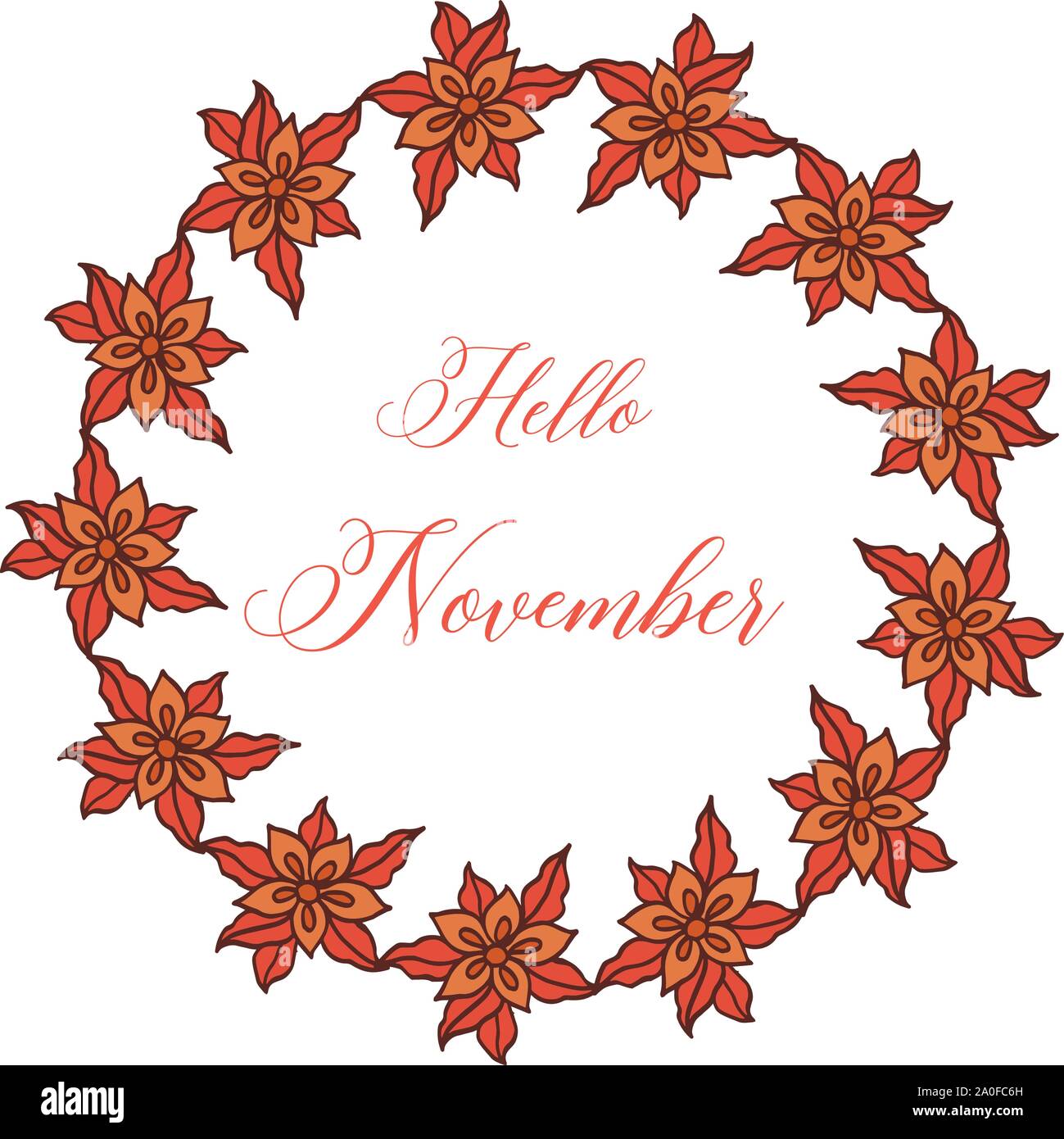 Design banner hello november, with graphic autumn leaf flower frame ...