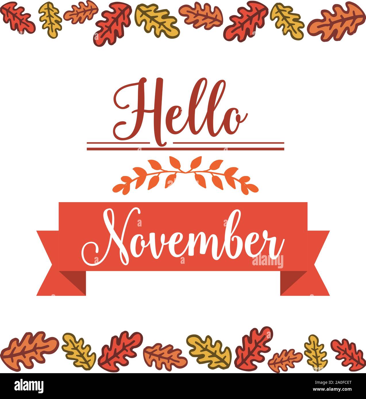 Lettering hello november, with art of vintage colorful leaf frame ...