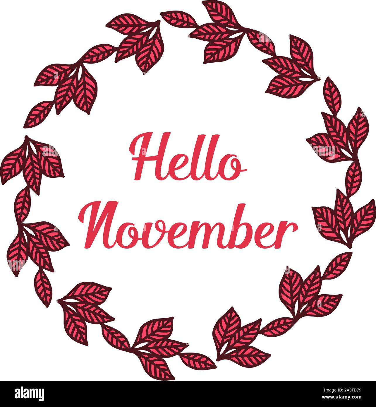 Hello november hand drawn, with texture of leaf flower frame. Vector ...