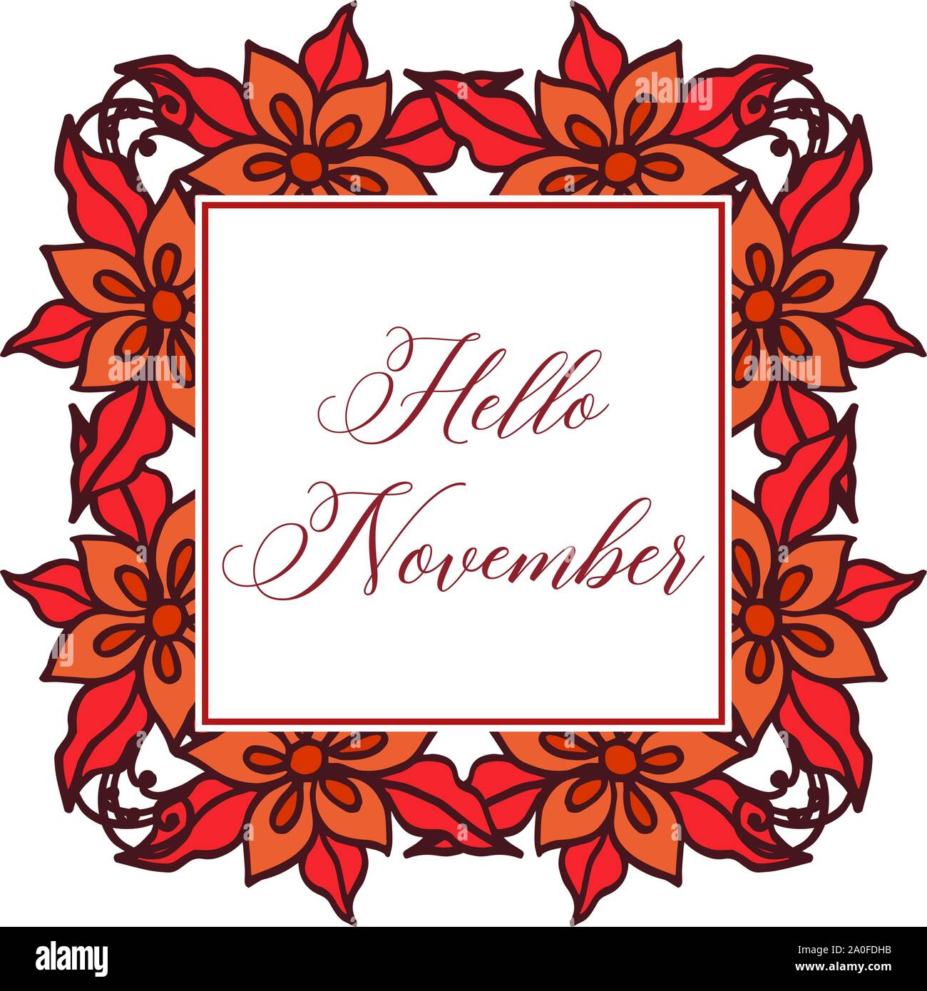 Hello november hand drawn, with texture of leaf flower frame. Vector ...