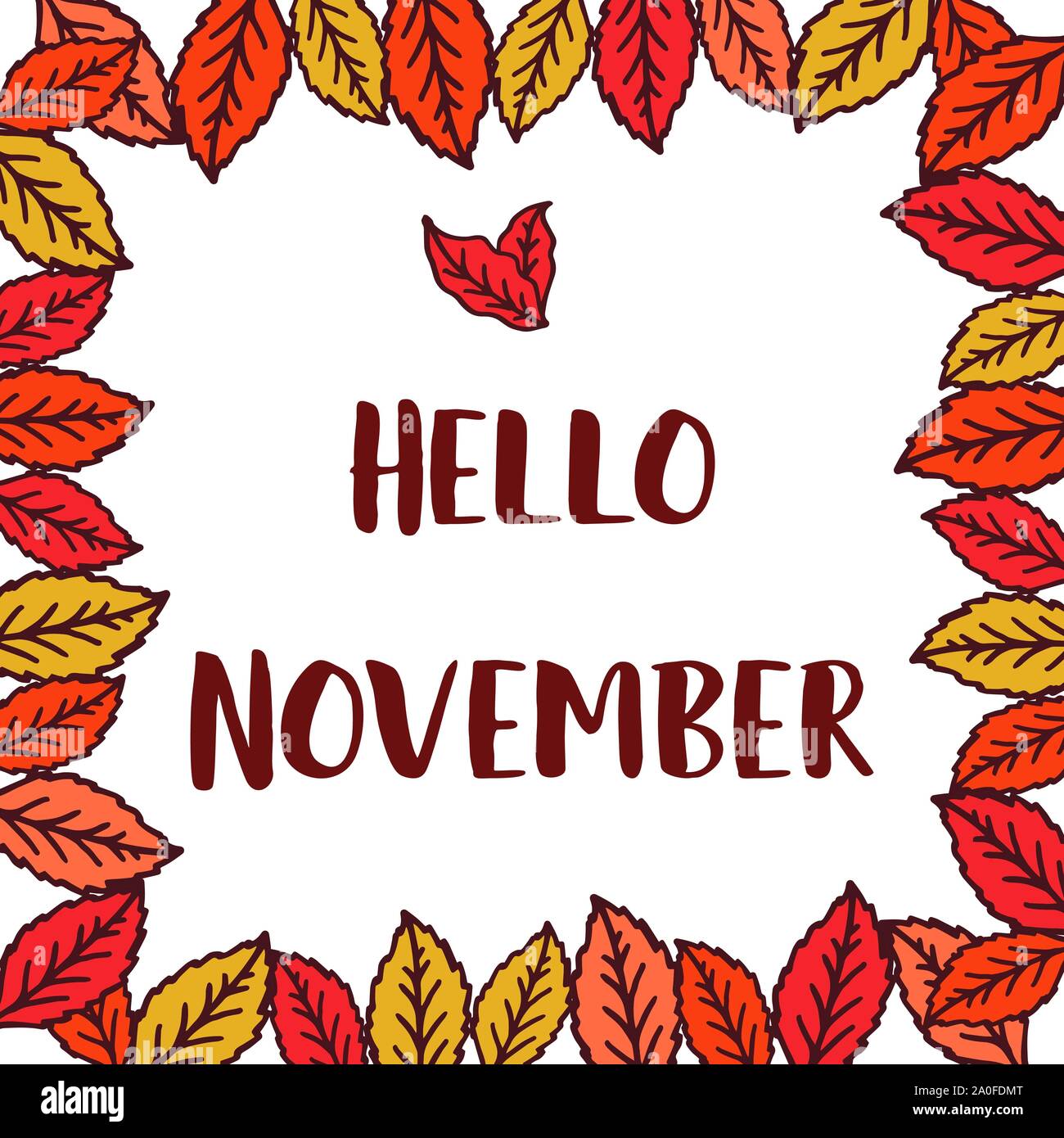 Hello november, with style of cute leaf frame. Vector Stock Vector ...