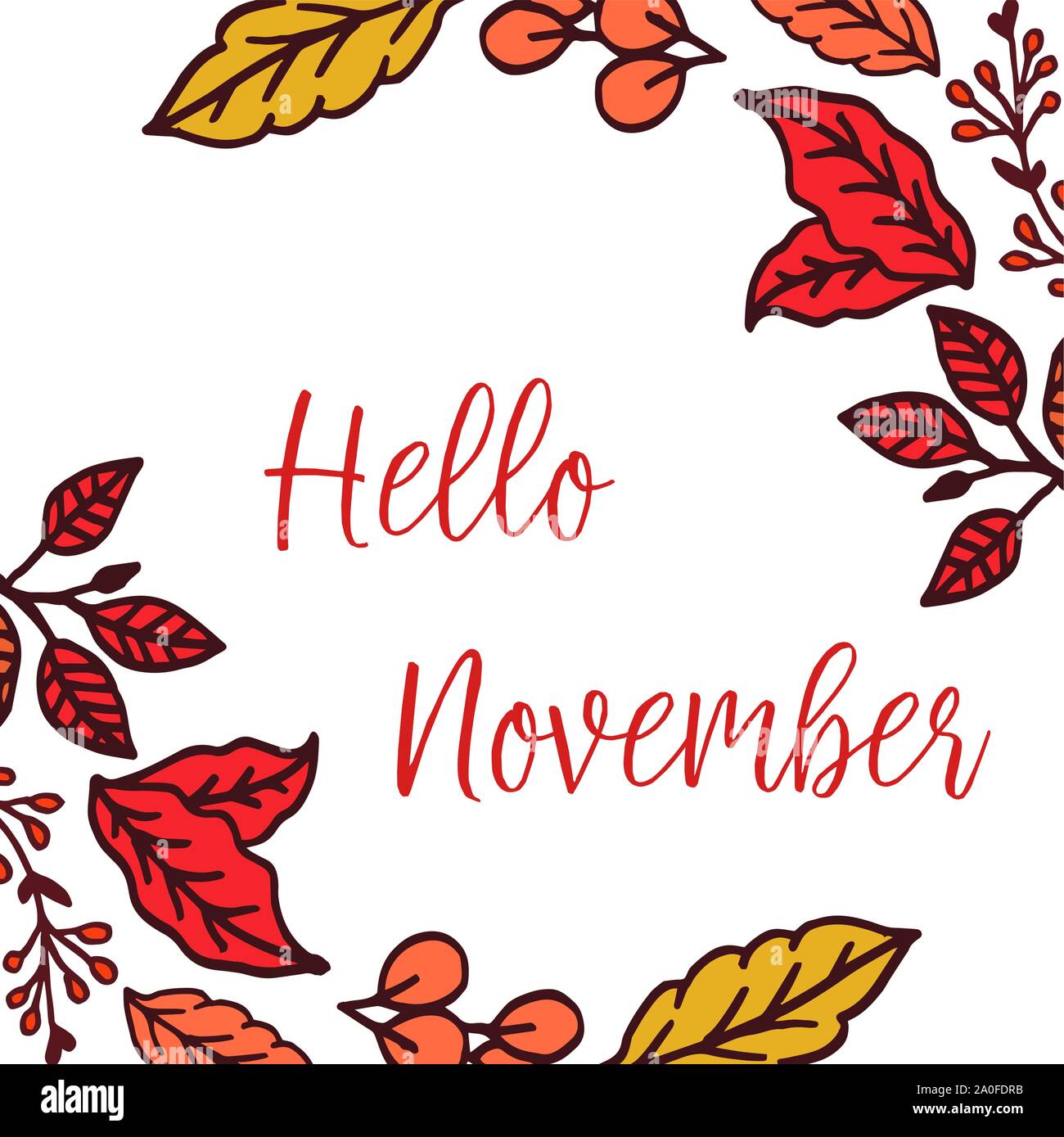 Beautiful autumn leaf flower frame, for template of text hello november ...